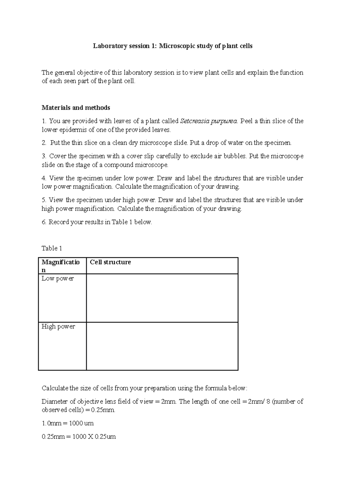 Laboratory session 1 for 2021 - Laboratory session 1: Microscopic study ...