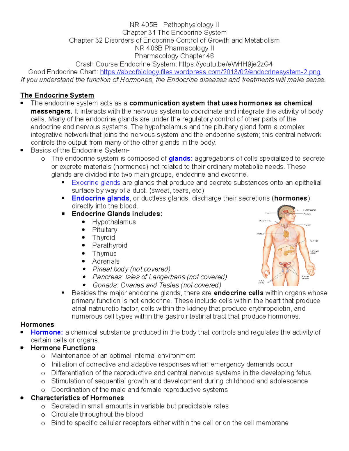 Endocrine System Patho and Pharm - NR 405B Pathophysiology II Chapter ...