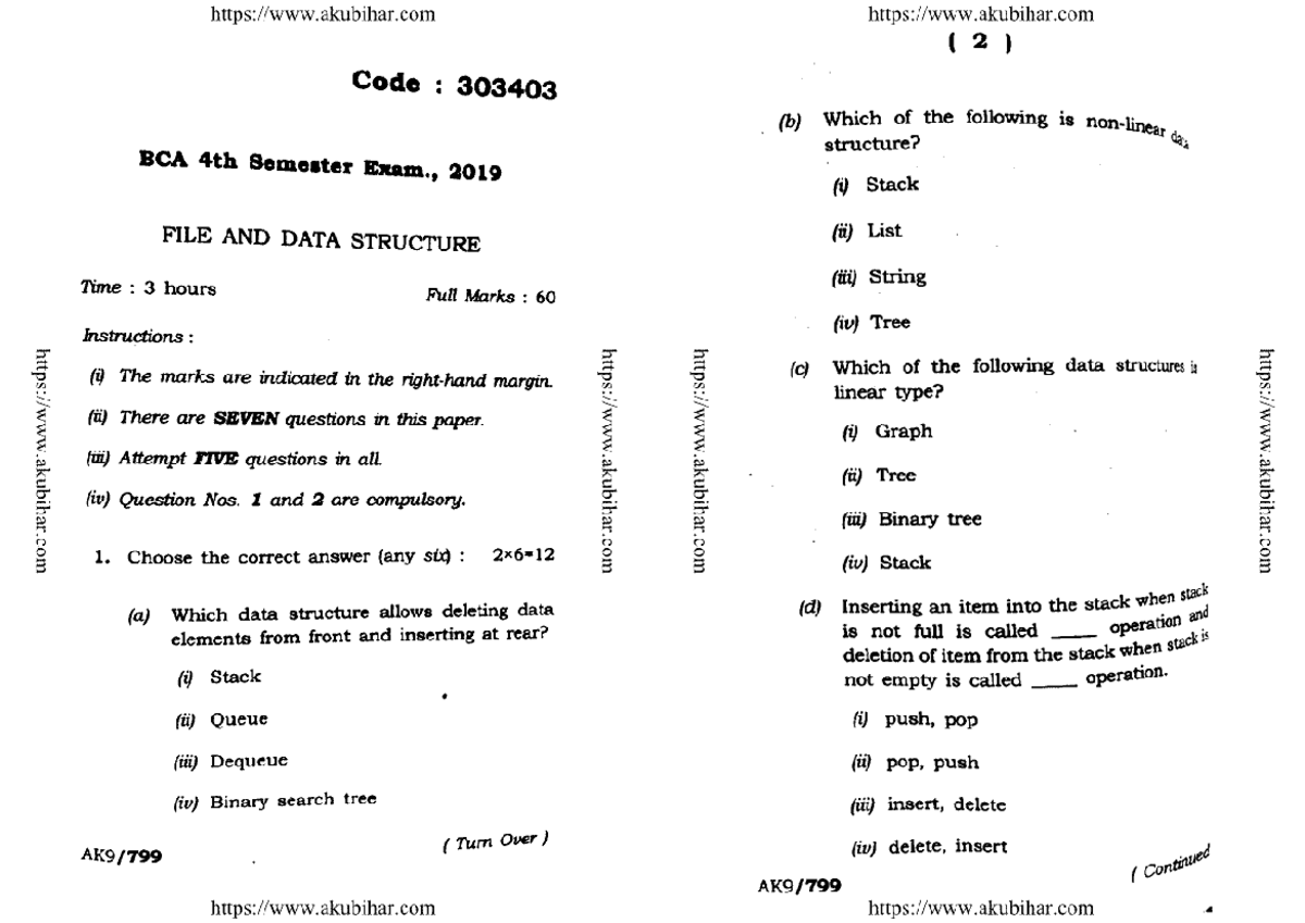 Data Structure - It is a practice question paper. - Bachelor of ...