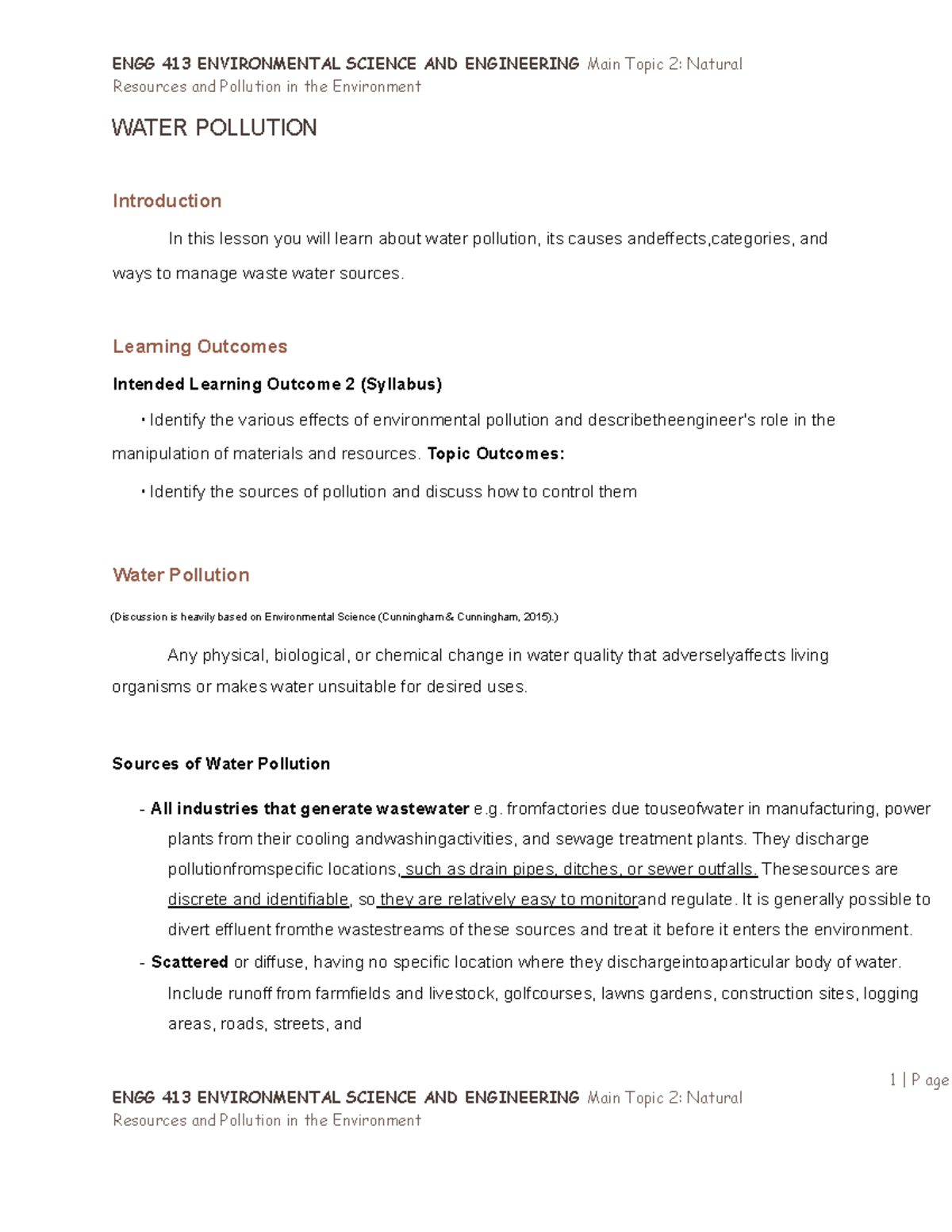 MT2 Water-Pollution - Helpful hndouts - ENGG 413 ENVIRONMENTAL SCIENCE ...