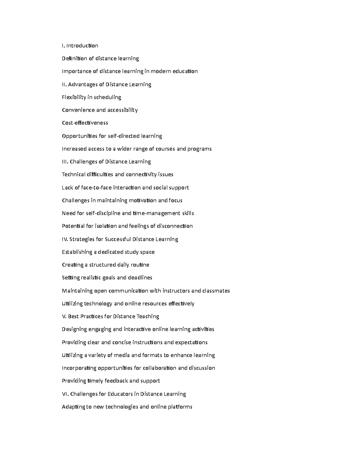 Topic on Distance Learning - I. Introduction Definition of distance ...