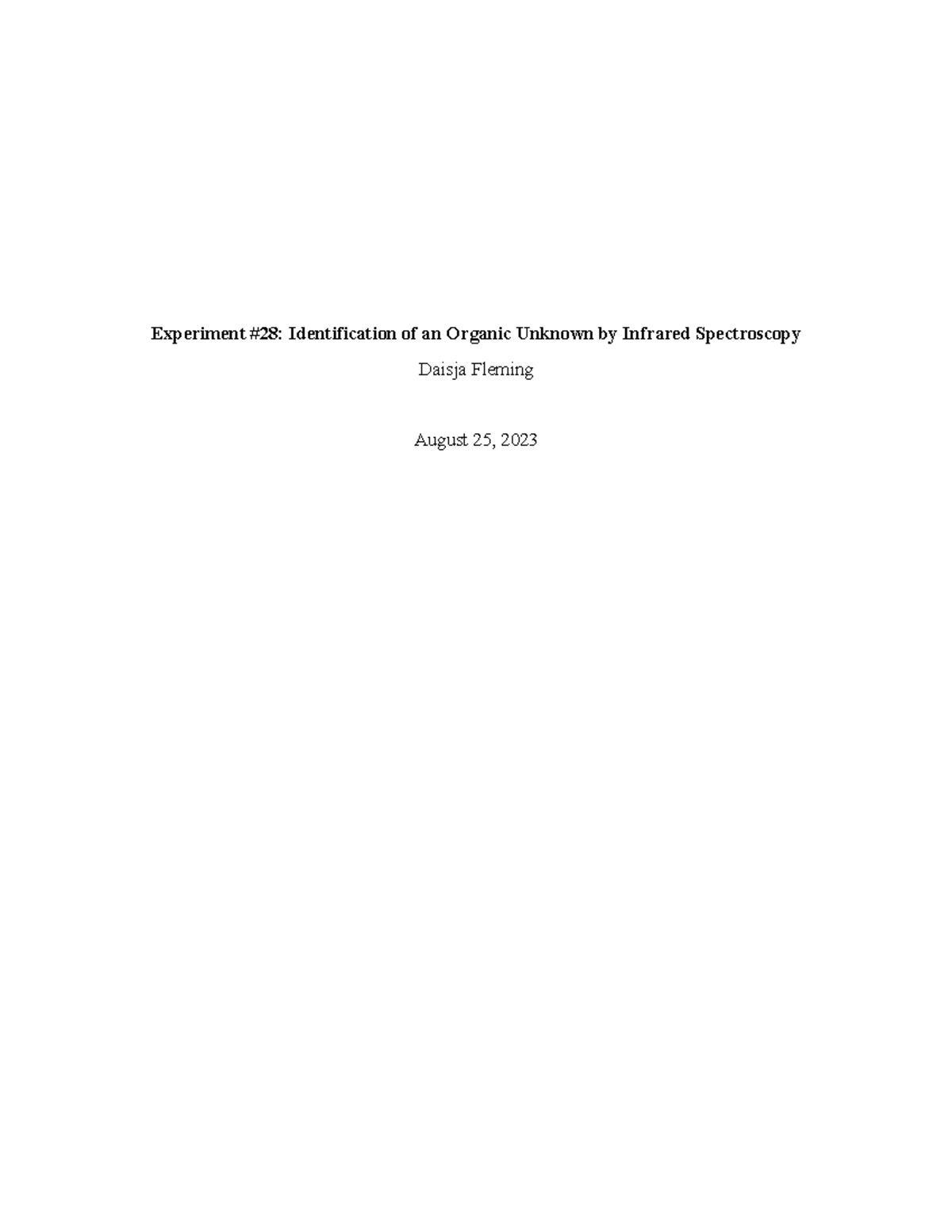 Experiment 28 Identification of an Organic Unknown by Infrared ...