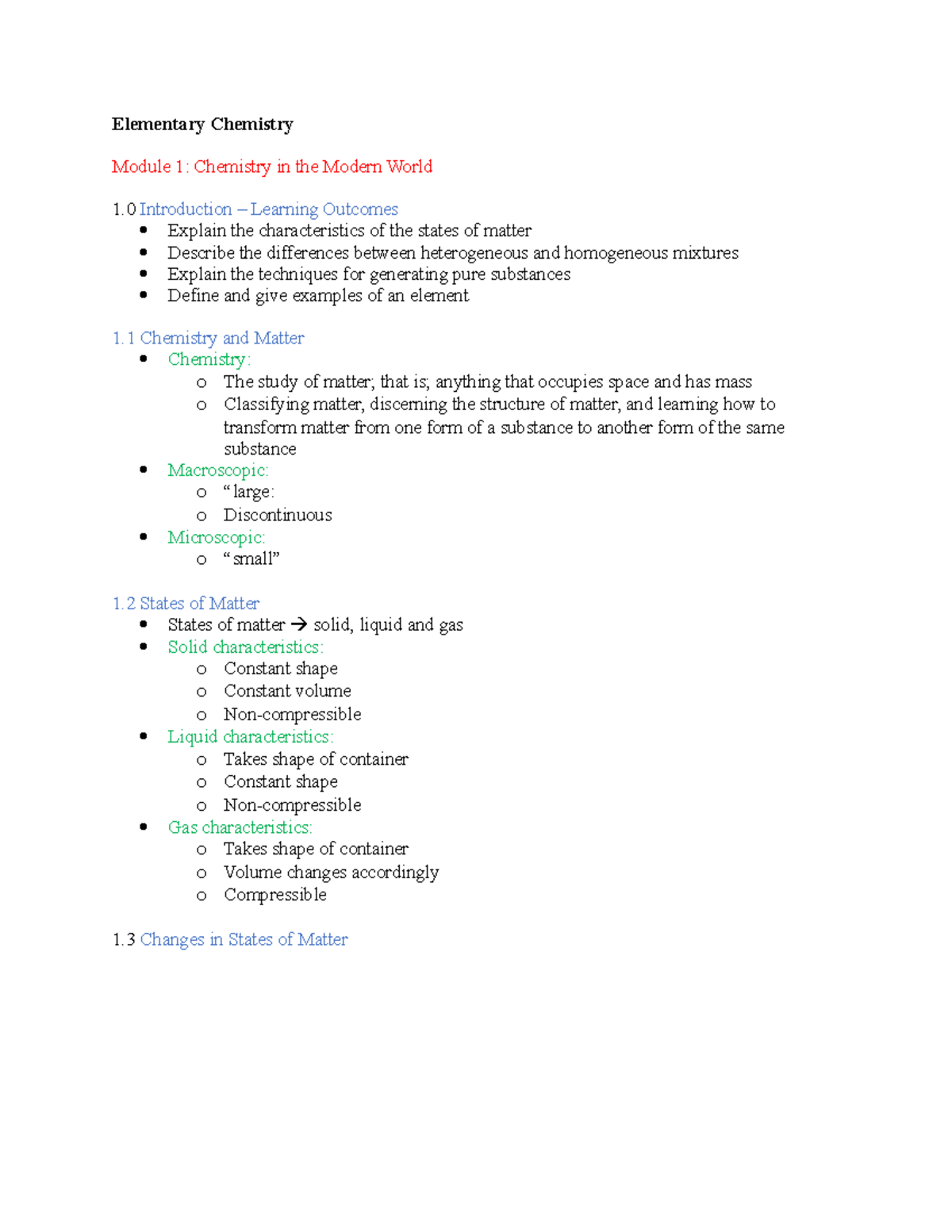 Module 1 - Chemistry in the Modern World - Elementary Chemistry Module ...