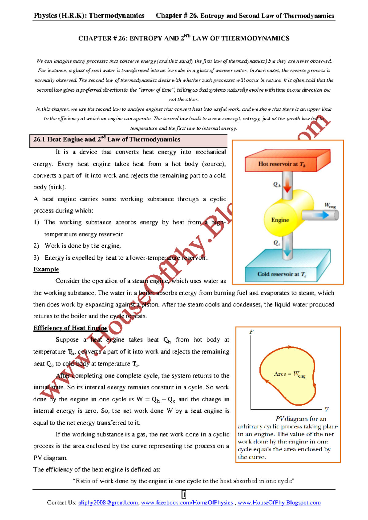 26 Entropy and Second Law of Thermodynamics - 1 CHAPTER # 26: ENTROPY ...