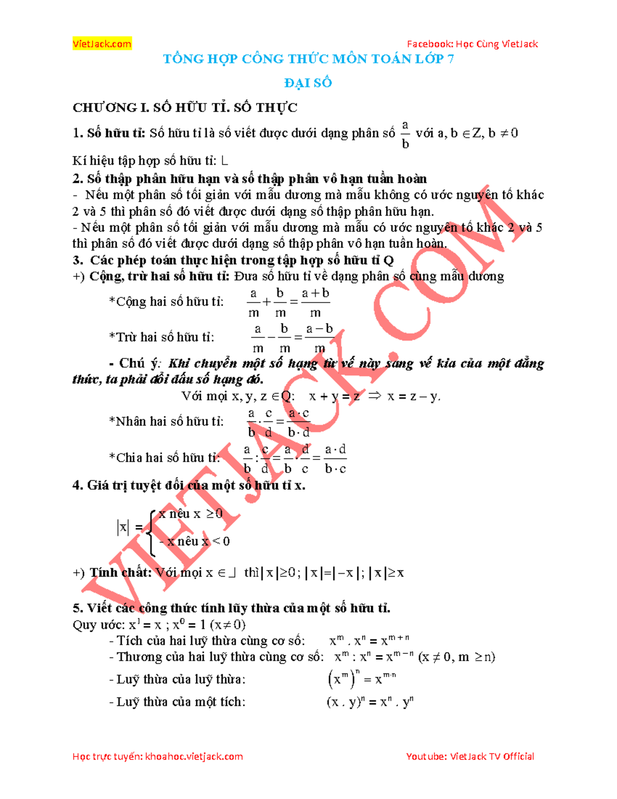 Cong thuc toan lop 7 - Tổng hợp công thức Toán theo chương trình lớp 7 cũ - TâNG HþP CÔNG THĀC ...