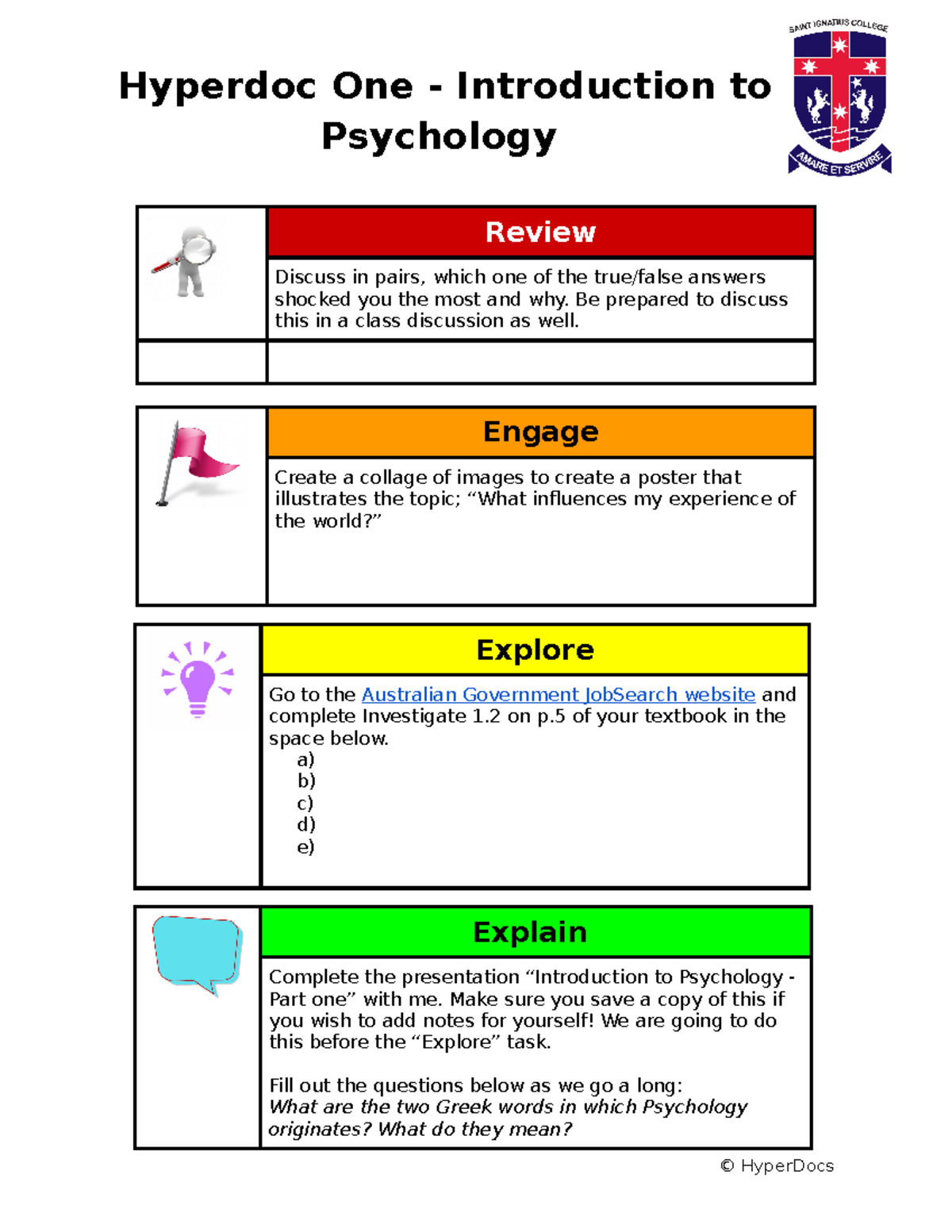 Hyperdoc 1 - practise sheets - Hyperdoc One - Introduction to ...