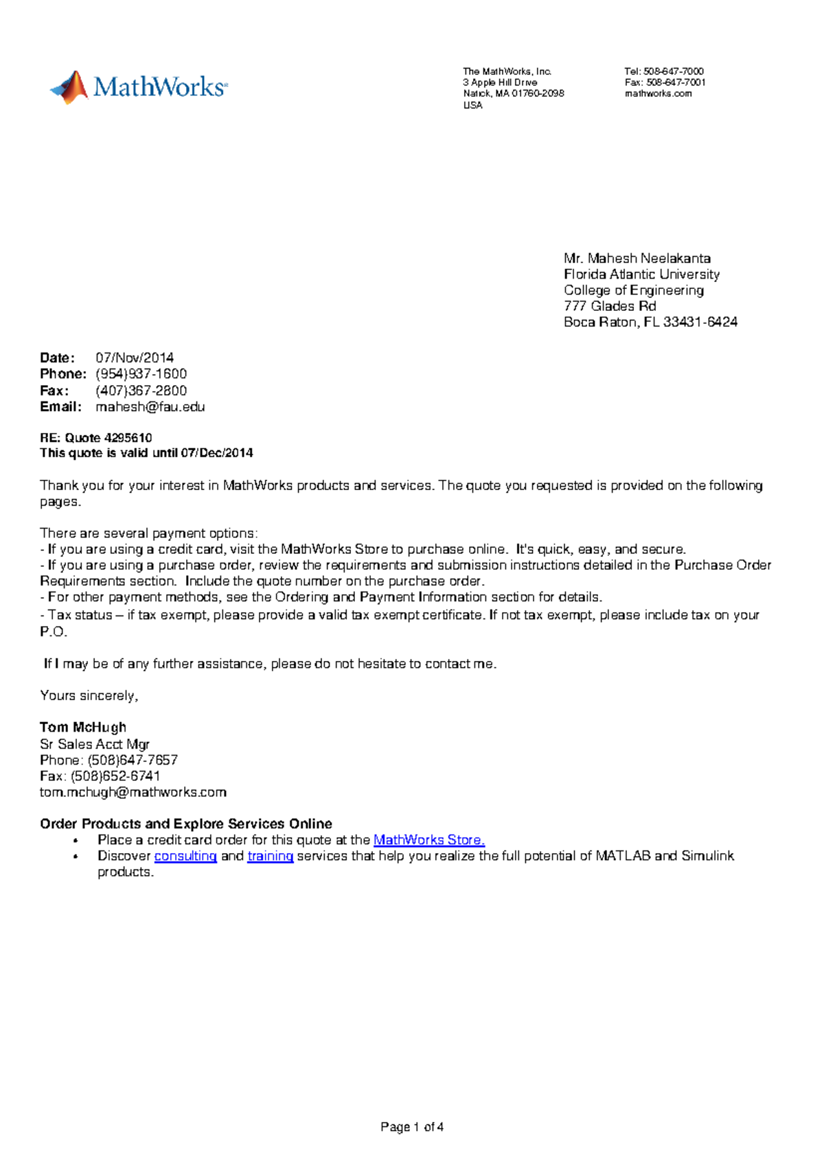 Scott Matlab Computing License - The MathWorks, Inc. 3 Apple Hill Drive ...