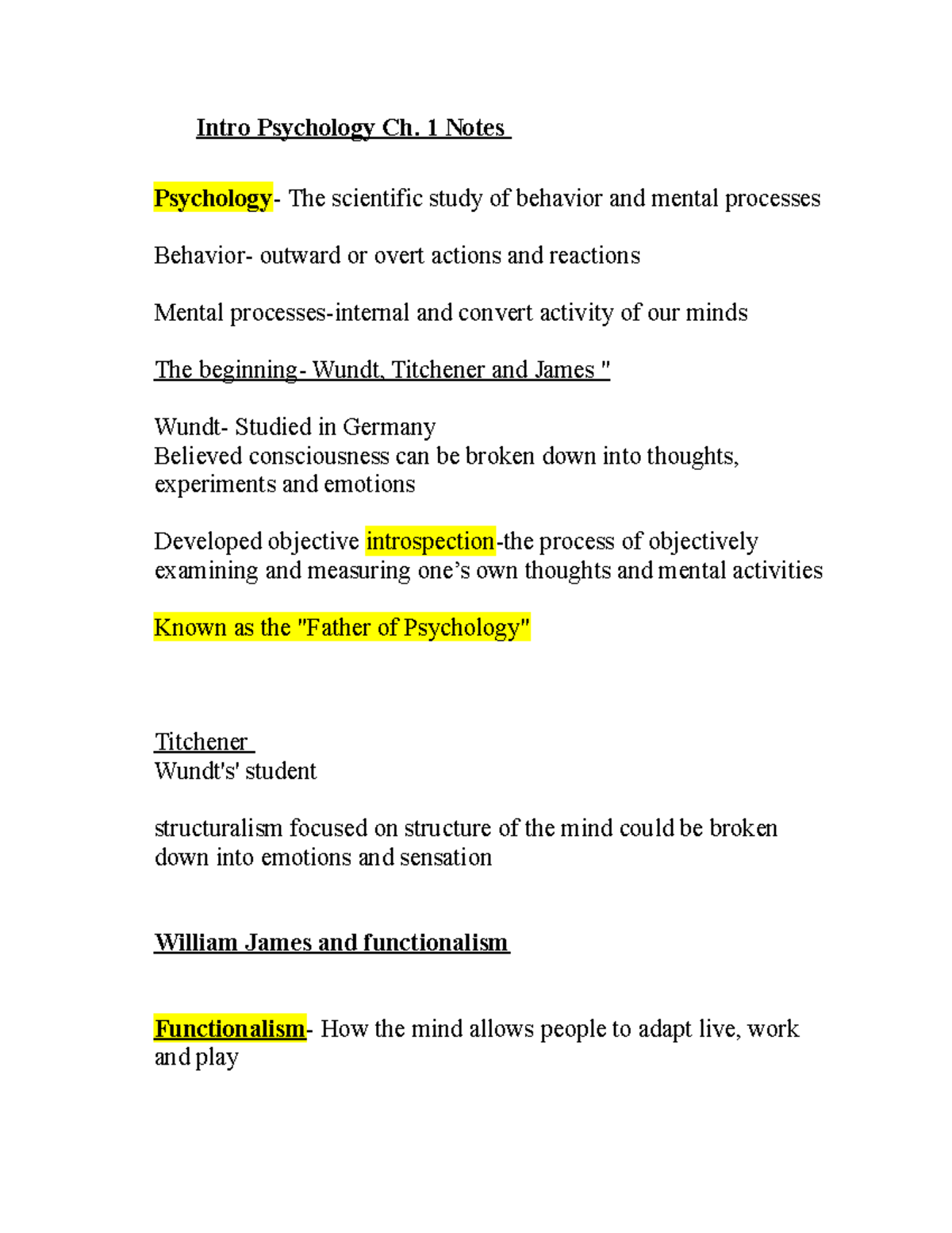 Intro Psychology Ch. 1 Notes - Intro Psychology Ch. 1 Notes Psychology ...