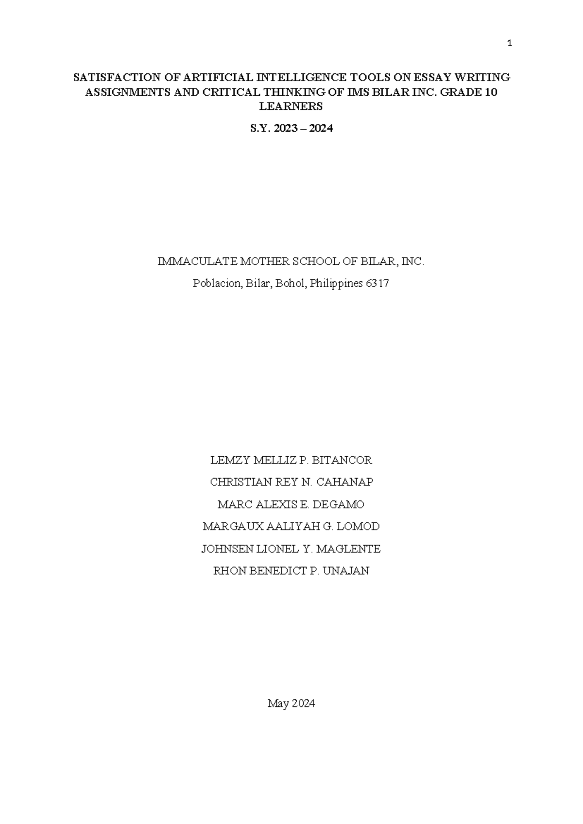 Satisfaction of Artificial Intelligence Tools on Essay Writing Assignments and Critical Thinking ...