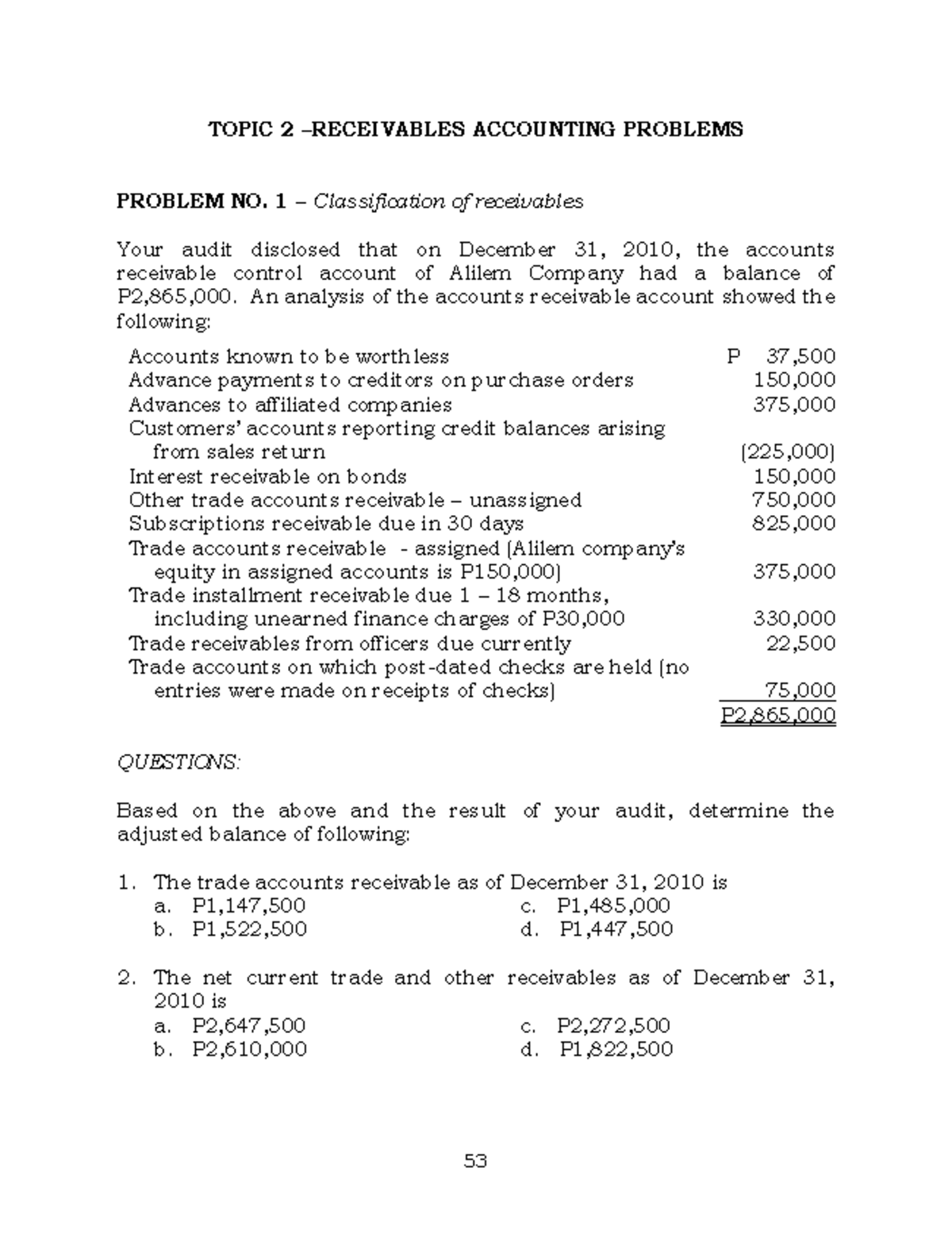 Practical Accounting Problems - RECEIVABLES - TOPIC 2 –RECEIVABLES ...