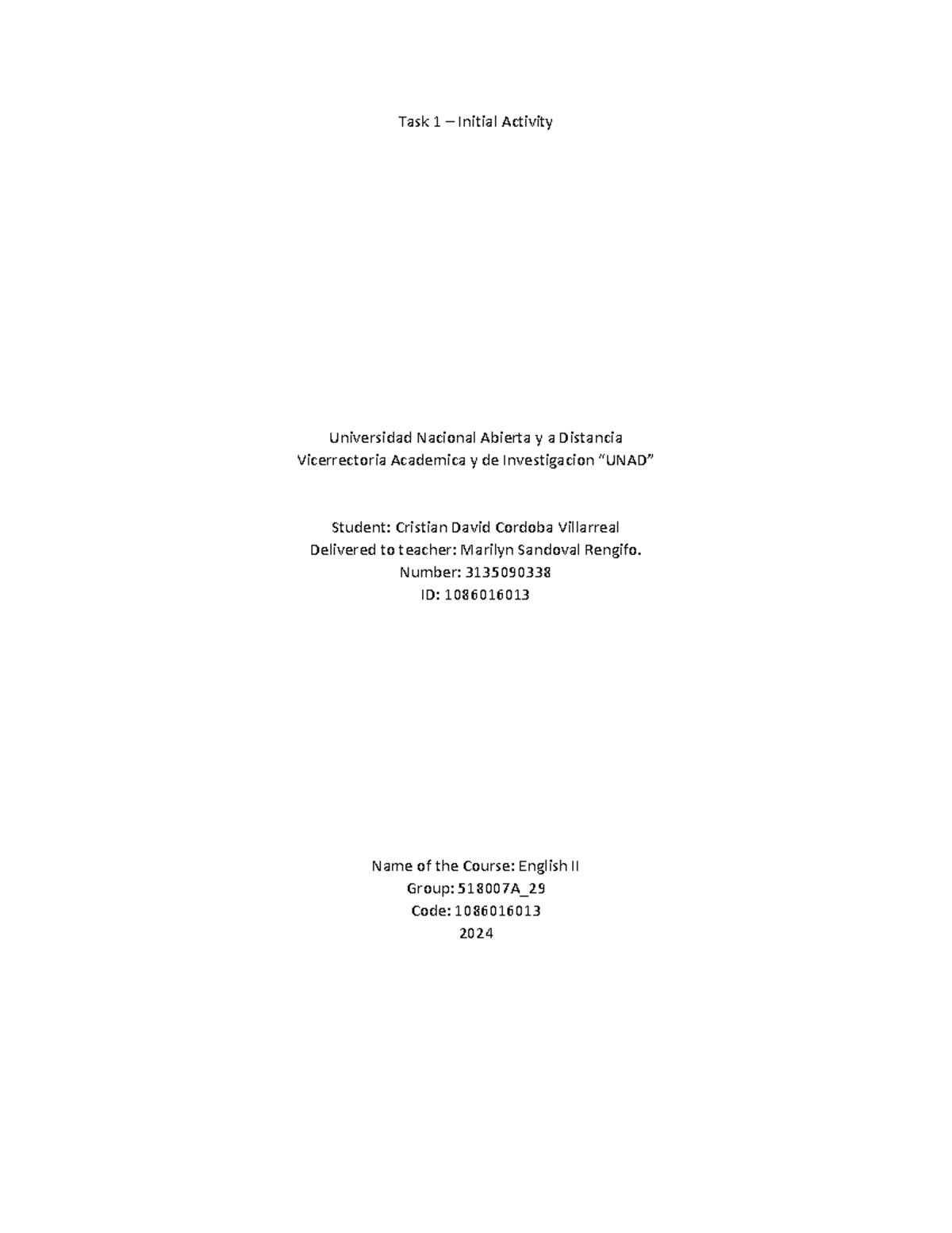 Task 1 Initial Activity Cristian David Cordoba Villarreal - Task 1 ...