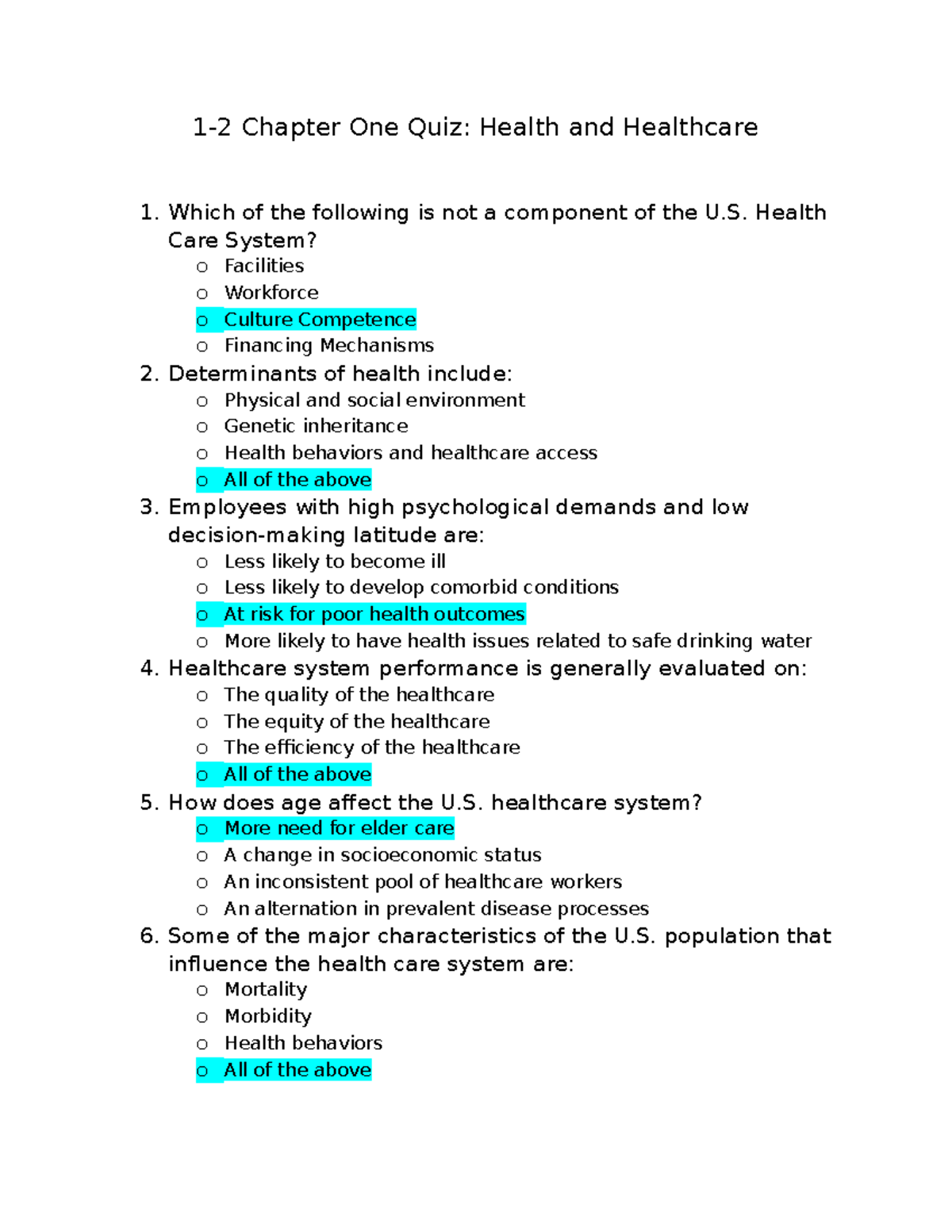 1-2 Chapter One Quiz - Grade A - 1-2 Chapter One Quiz: Health and ...