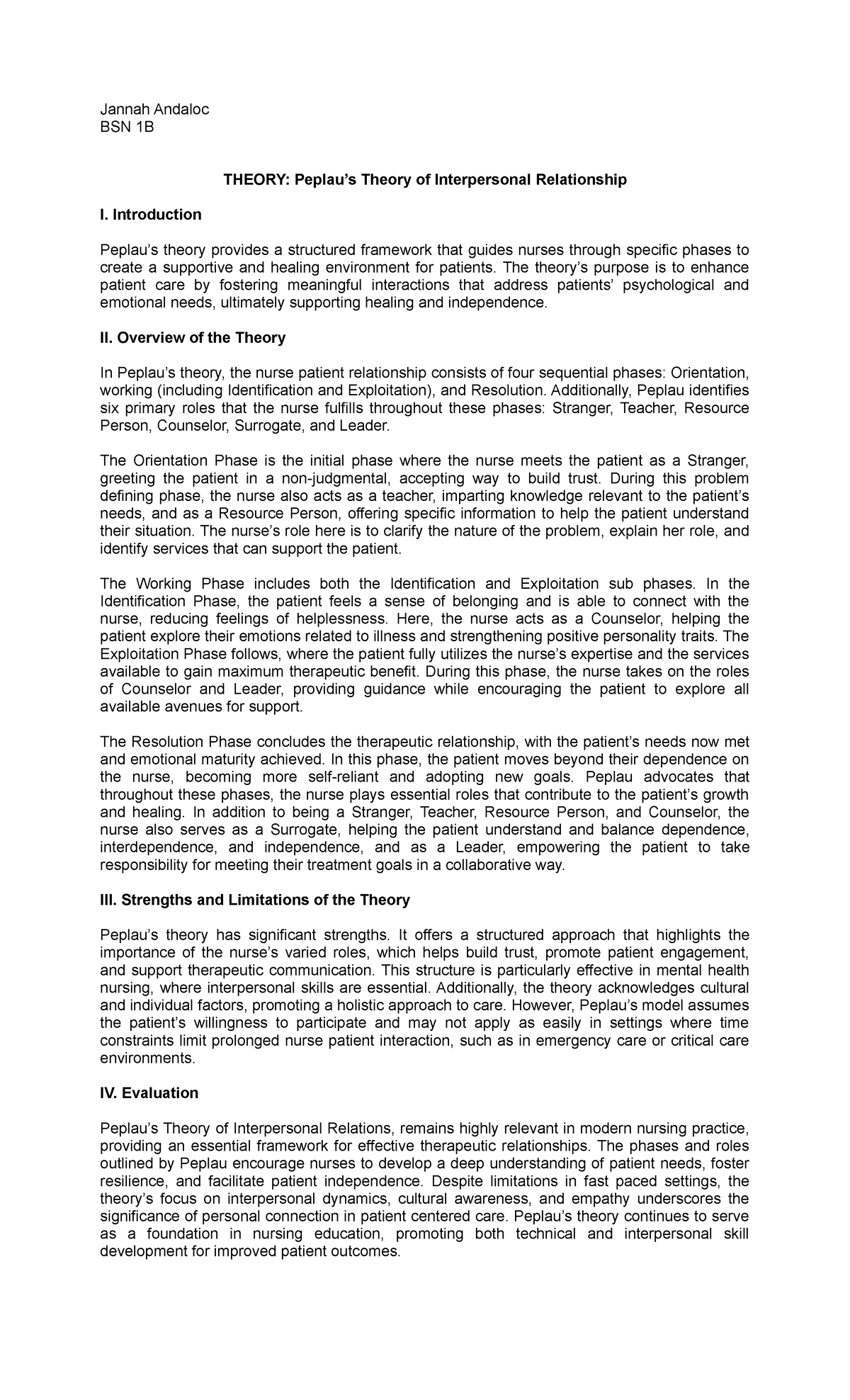 TFN - Summary Theoretical foundations of nursing - Jannah Andaloc BSN ...