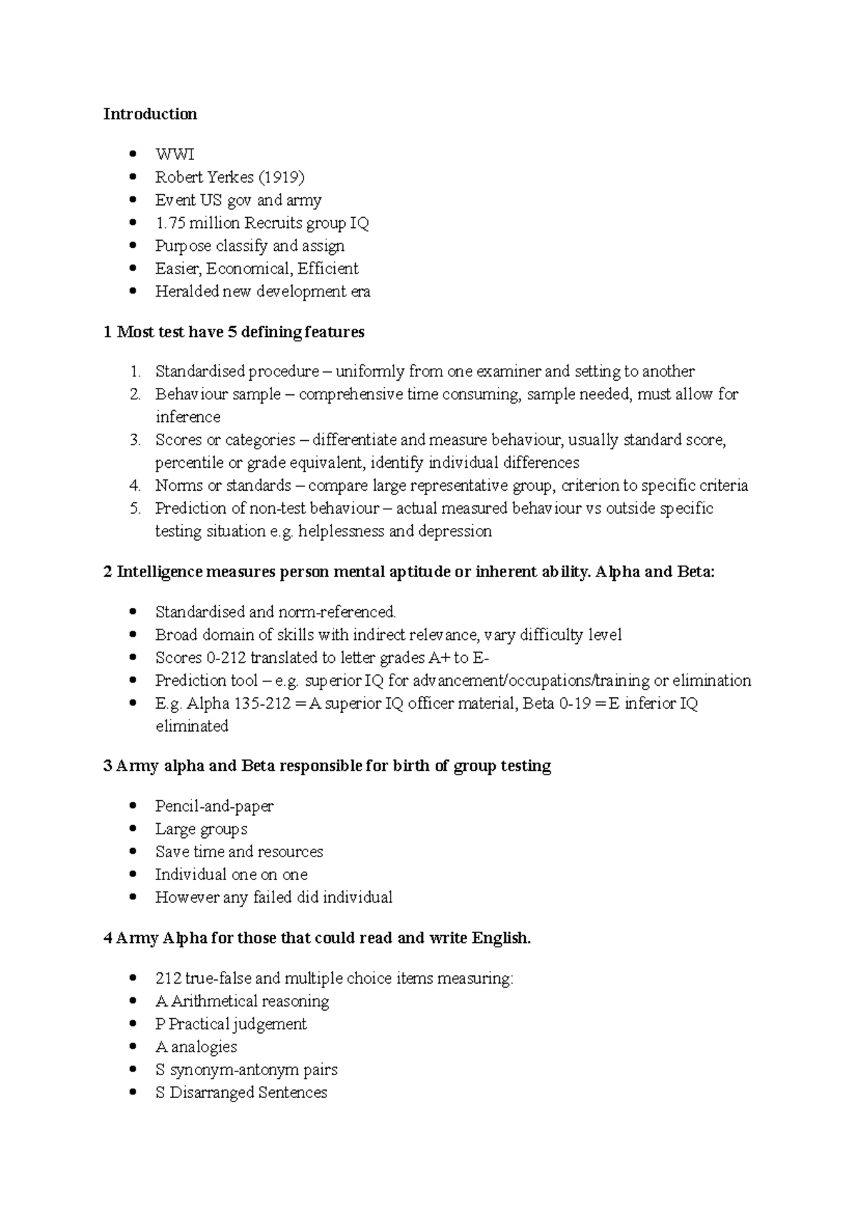 Army Alpha and Beta bullet points - Introduction WWI Robert Yerkes ...