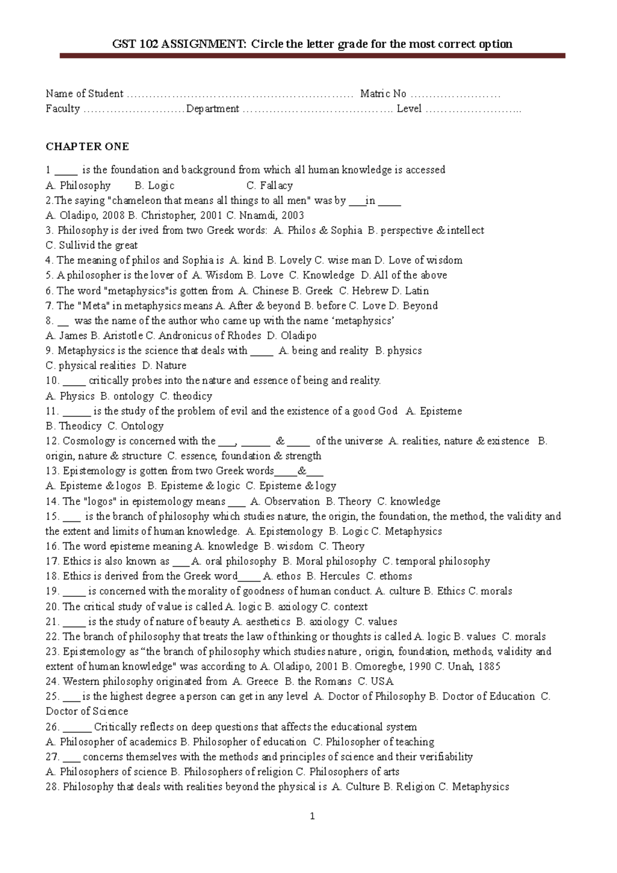 GST 102 Assignment 4 test - Name of Student - Studocu