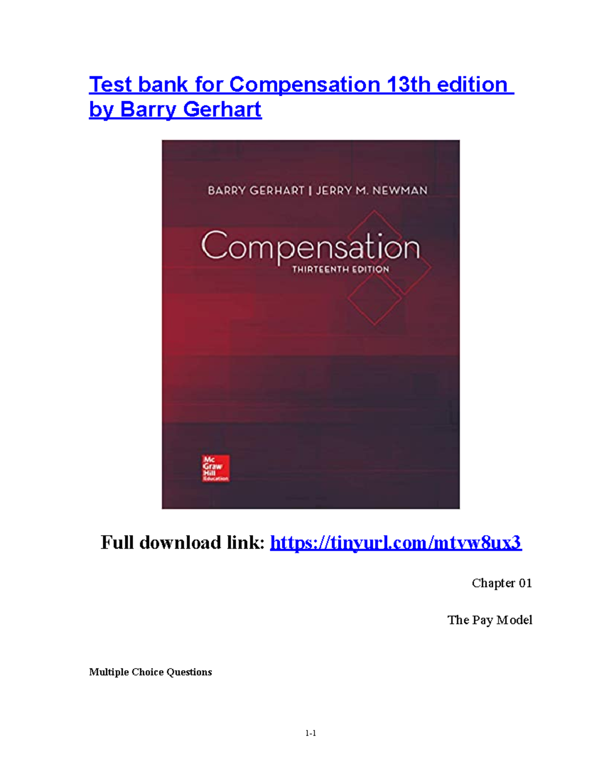 Test bank for Compensation 13th edition by Barry Gerhart - Test bank ...