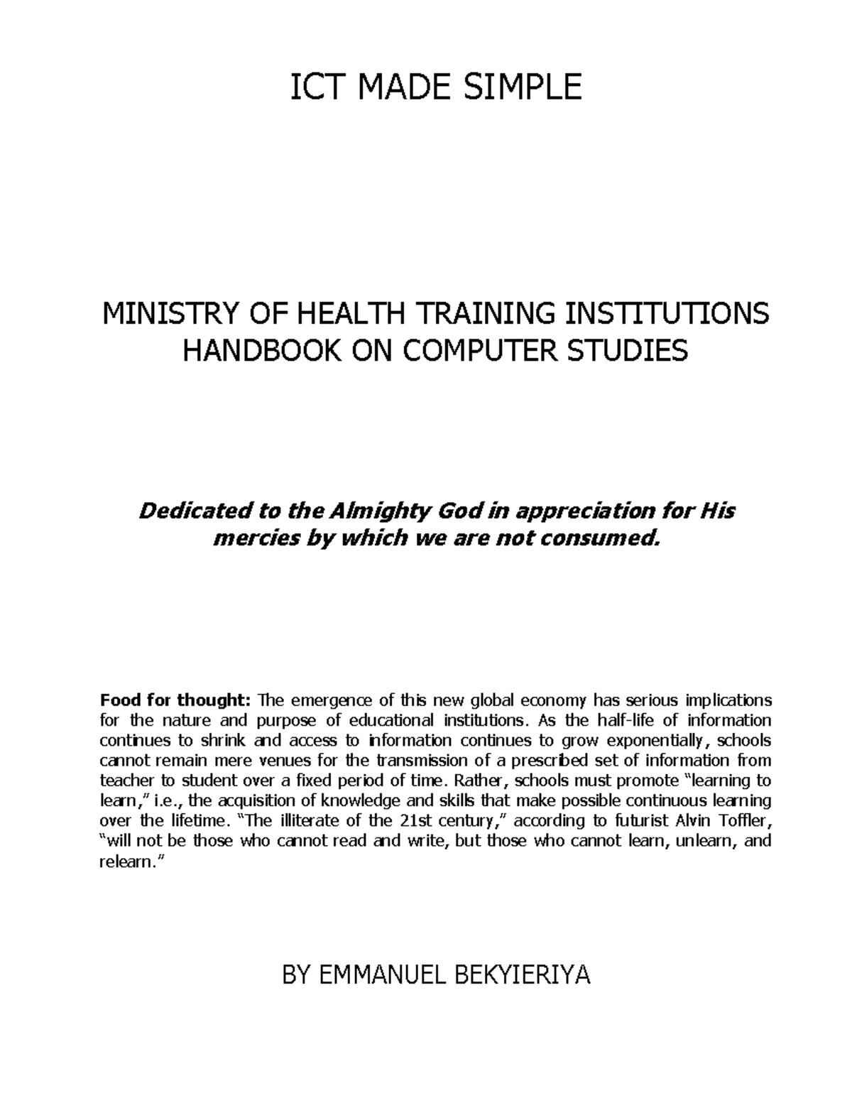 ICT 2021 - ICT MADE SIMPLE MINISTRY OF HEALTH TRAINING INSTITUTIONS HANDBOOK ON COMPUTER STUDIES ...