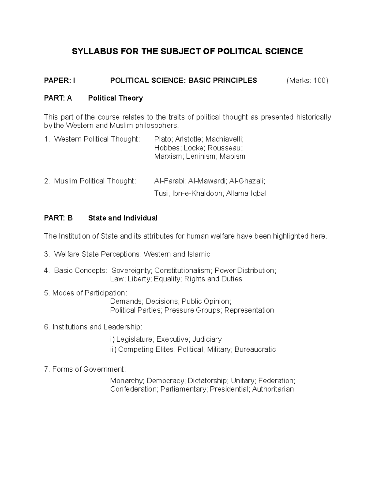 Pol science - SYLLABUS FOR THE SUBJECT OF POLITICAL SCIENCE PAPER: I ...