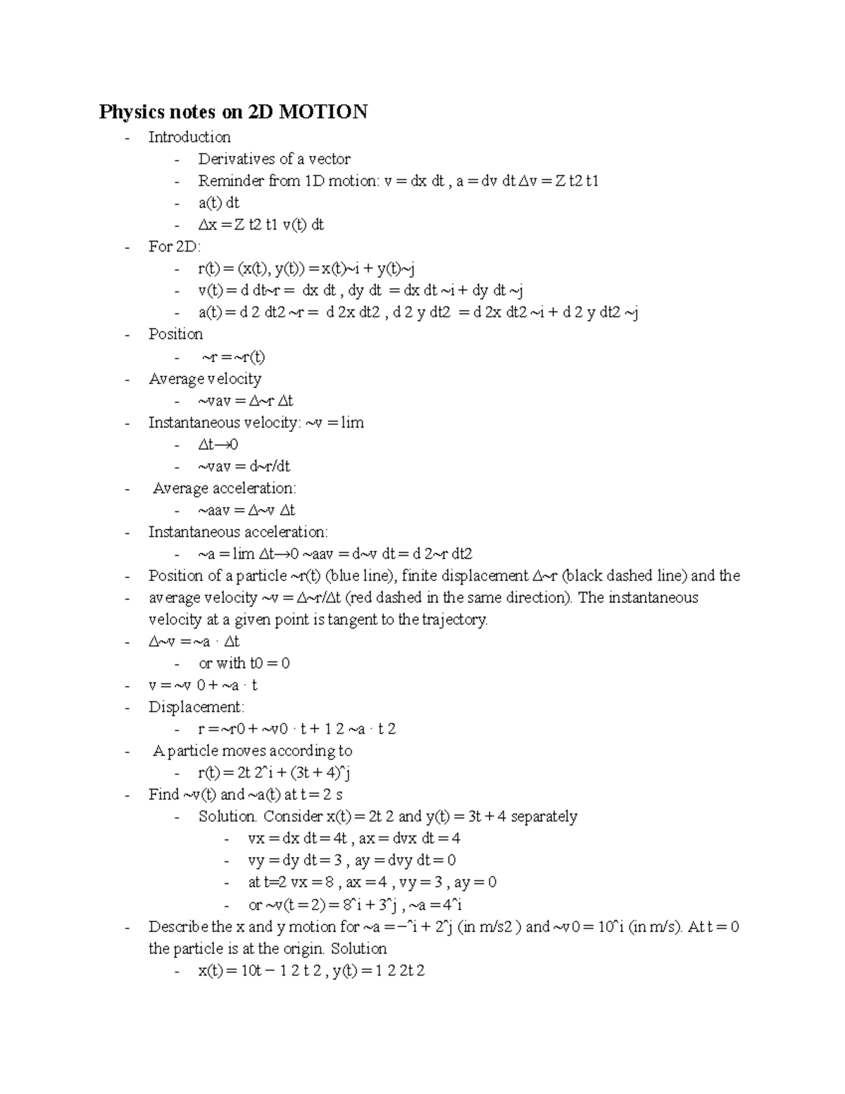 Physics notes on 2D Motion - Physics notes on 2D MOTION Introduction ...