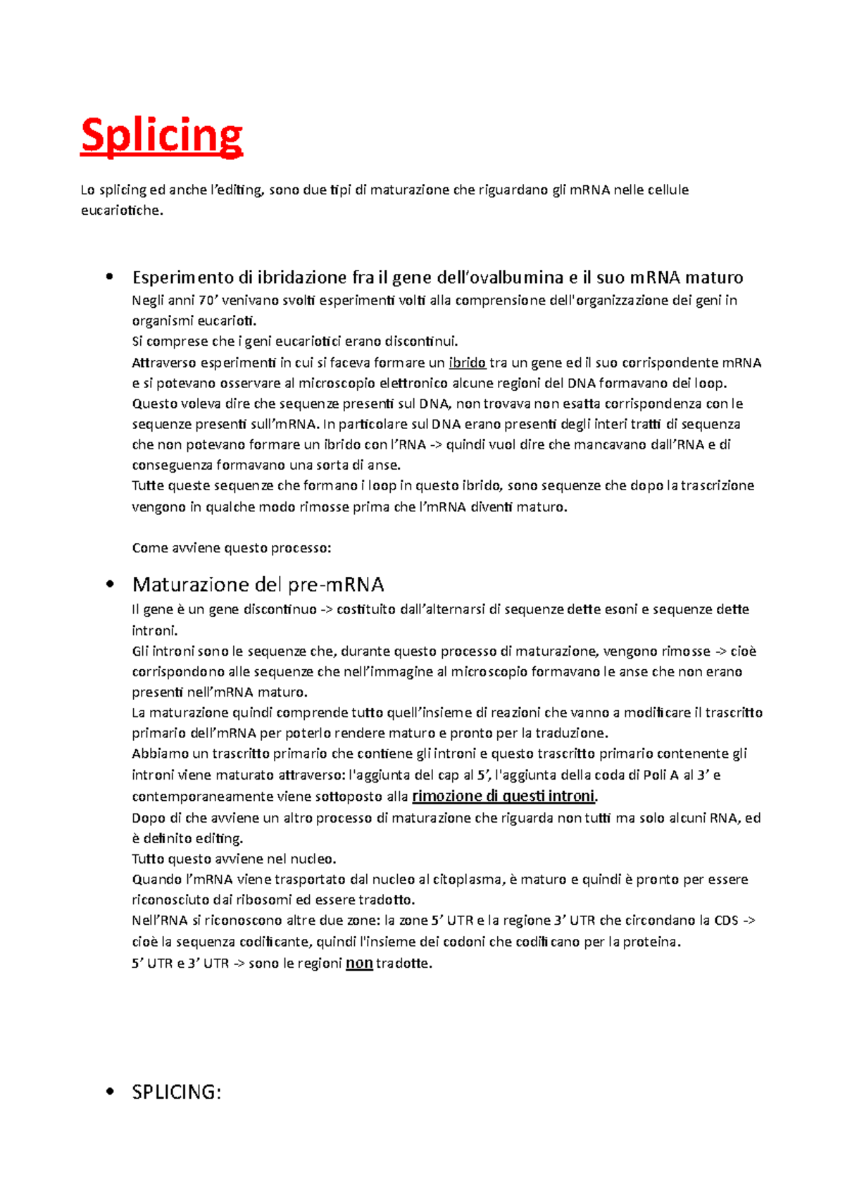 15Splicing - Appunti delle lezioni - Splicing Lo splicing ed anche l ...