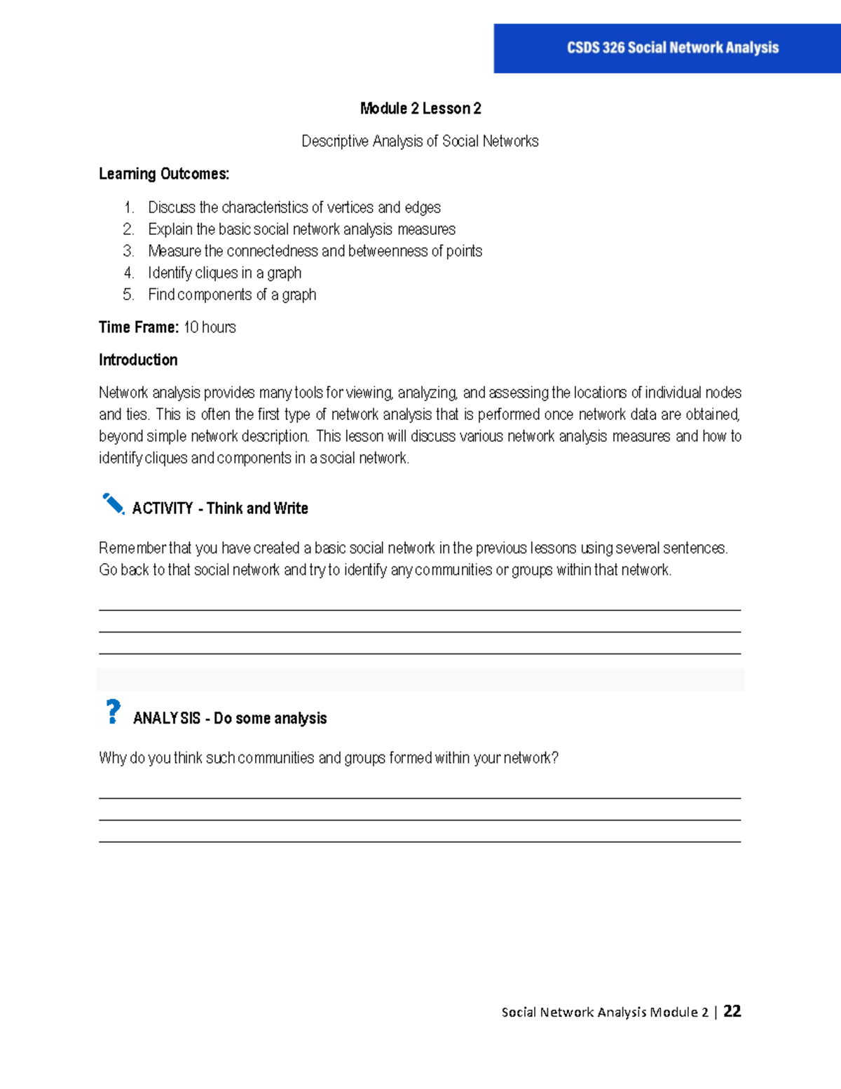 Module 2 Lesson 2 - Descriptive Analysis of Social Networks - Module 2 ...