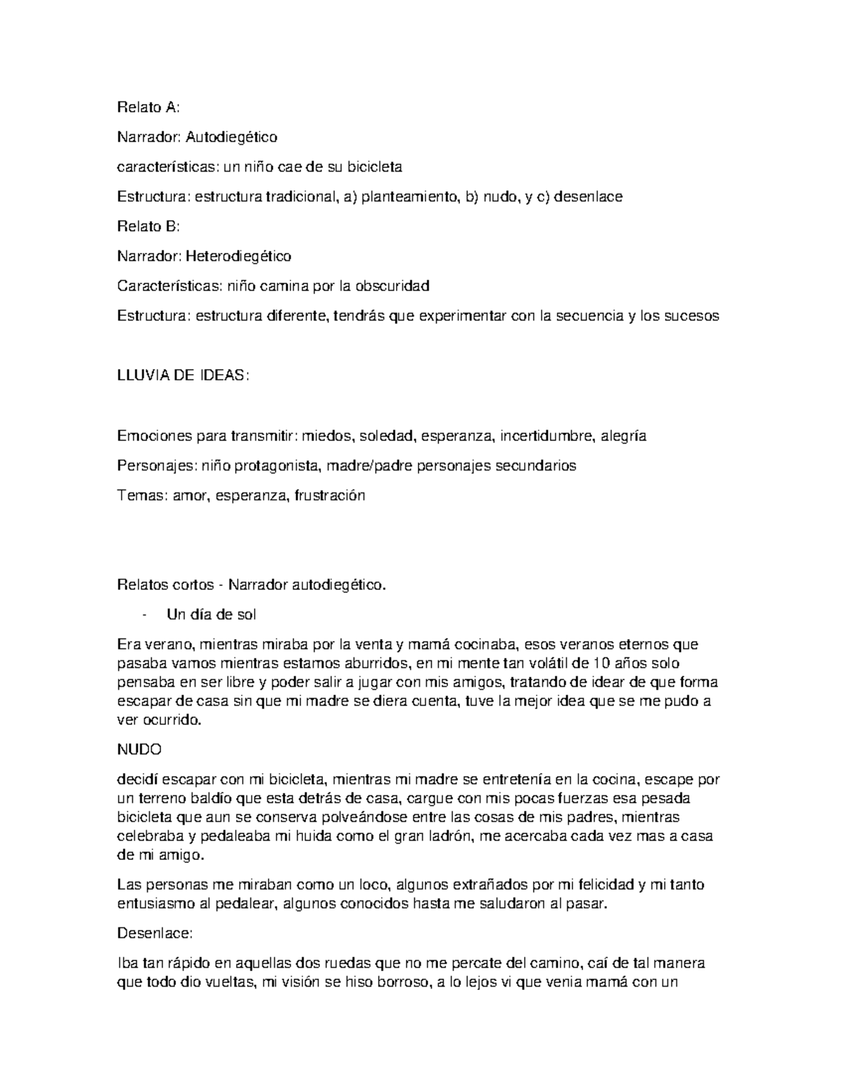 A2ppv - ACTIVIDAD - Relato A: Narrador: Autodiegético características ...