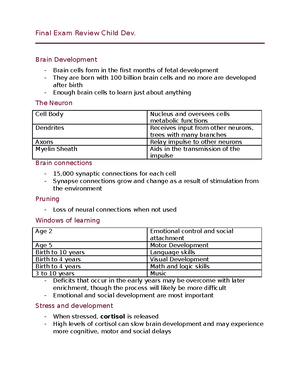 Child Development 2 - Lecture notes 1 - 8 - Child Development 2 Class 1 ...