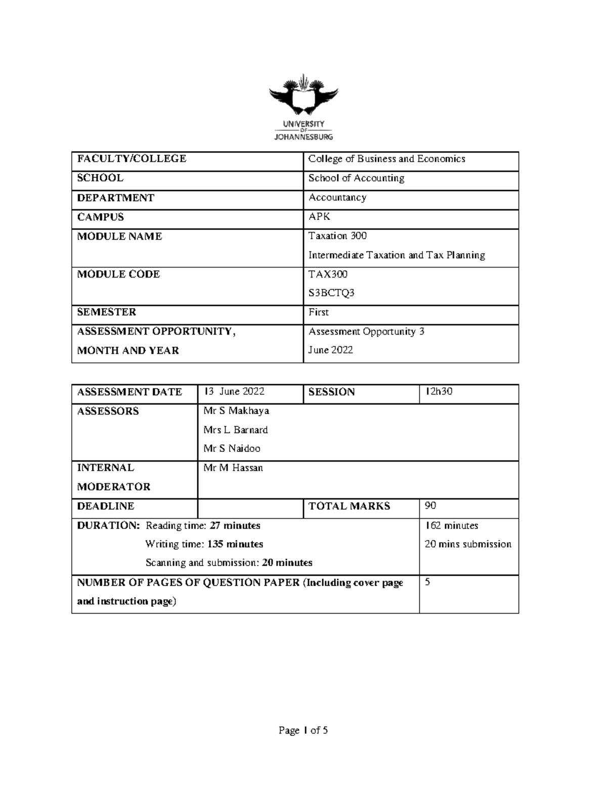2022 T3 Scenario - AO3 - FACULTY/COLLEGE College of Business and ...