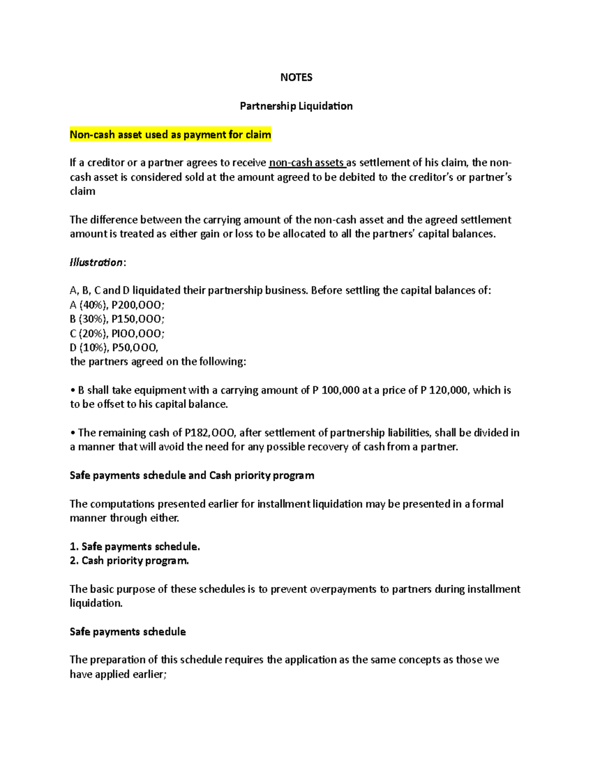 Partnership Liquidation Notes - NOTES Partnership Liquidation Non-cash ...