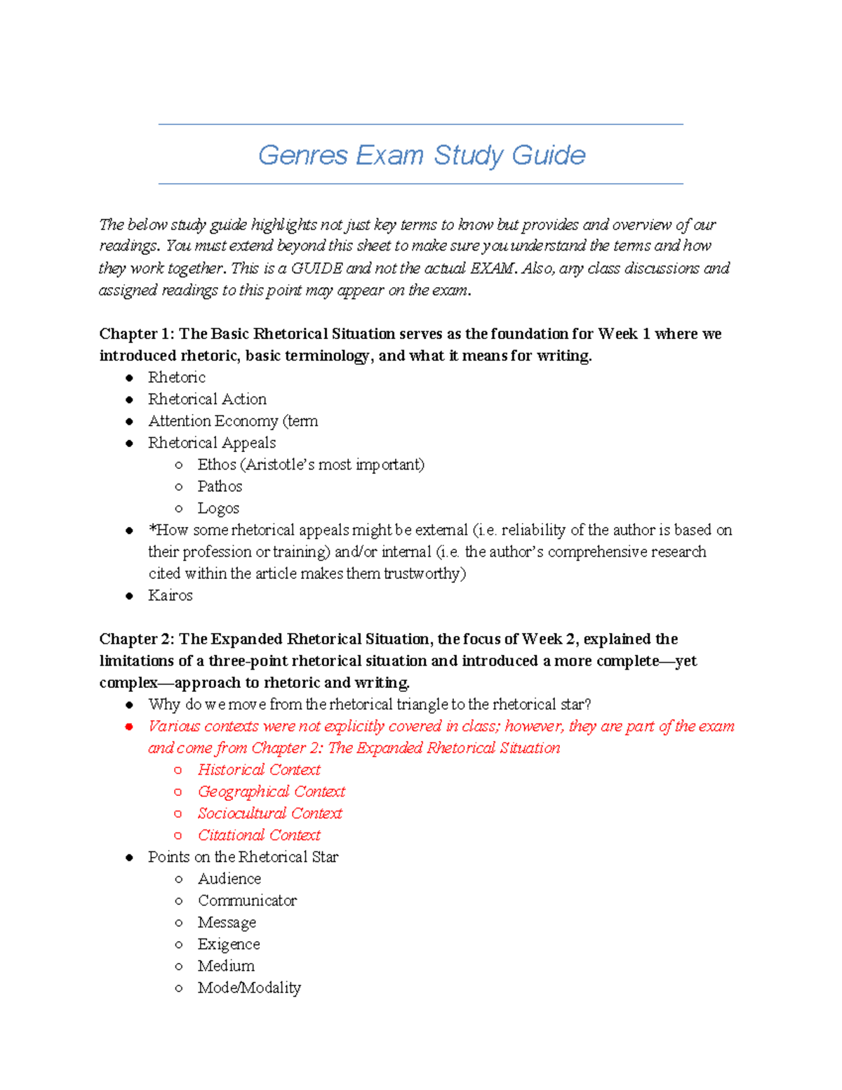 Genres Exam Study Guide-1 - Genres Exam Study Guide The below study ...