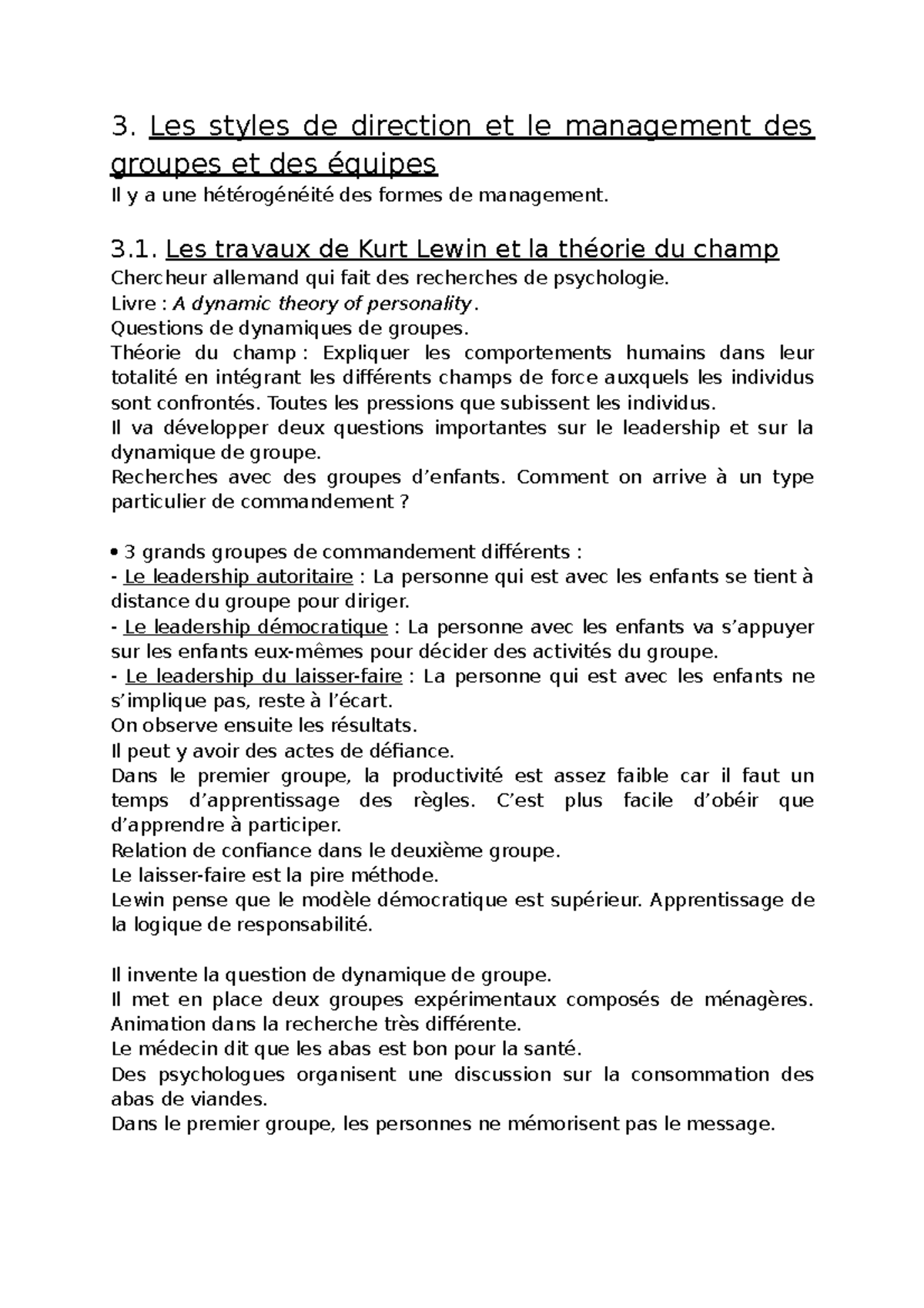 P2 Chapitre 3 Management Des Organisations 3 Les Styles De Direction