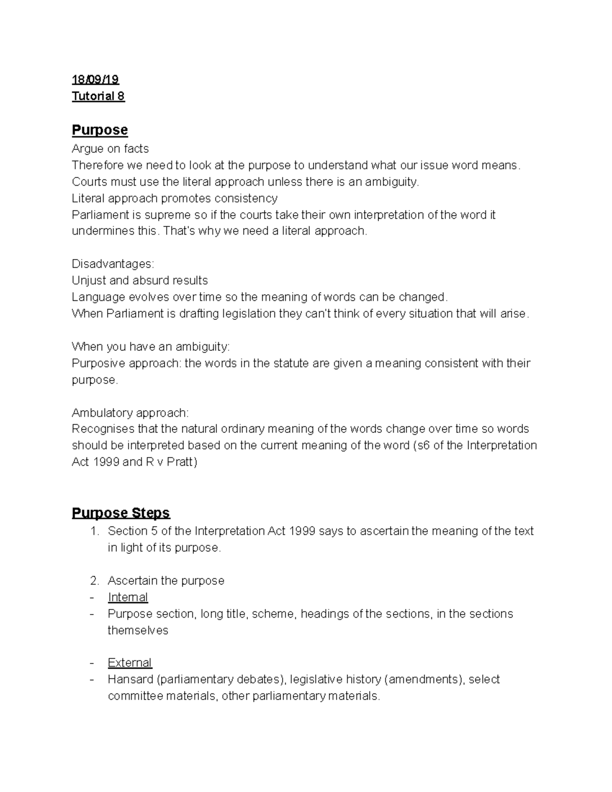 LAWS123-Tutorial 8 - purpose - Tutorial 8 Purpose Argue on facts ...