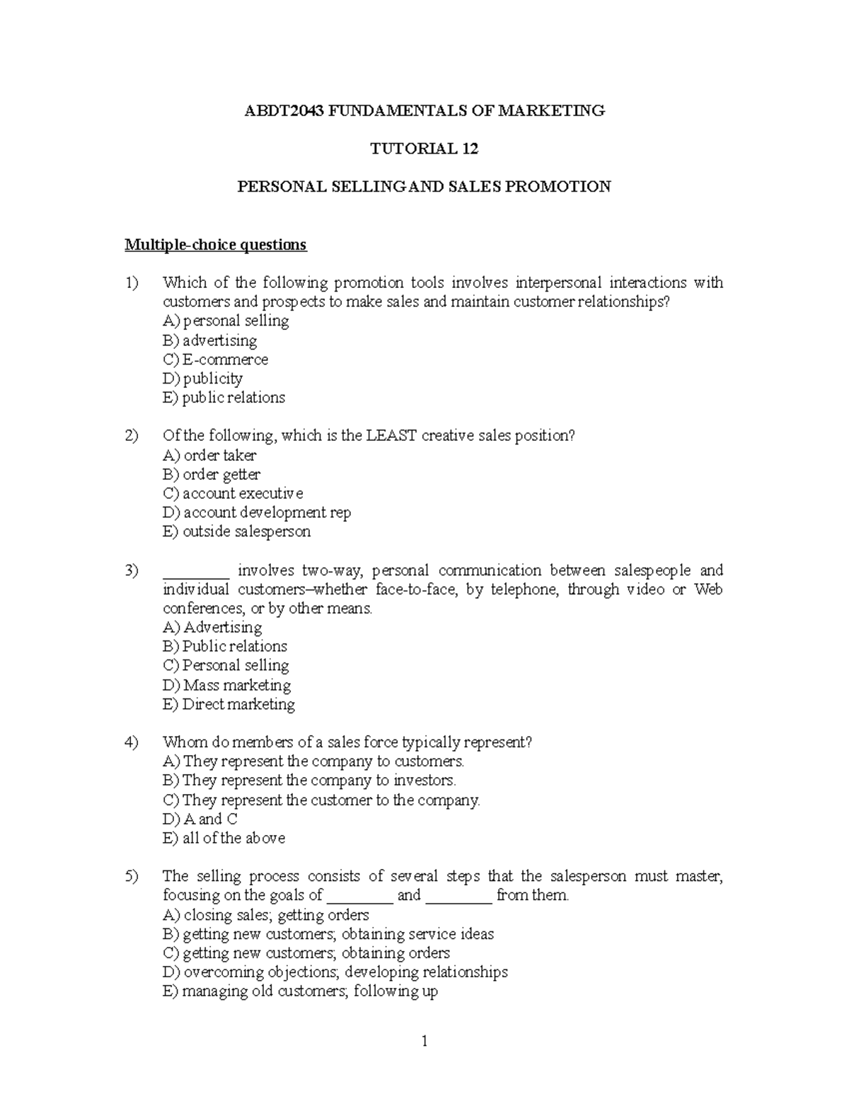 Tut 12 - Q - done - ABDT2043 FUNDAMENTALS OF MARKETING TUTORIAL 12 ...