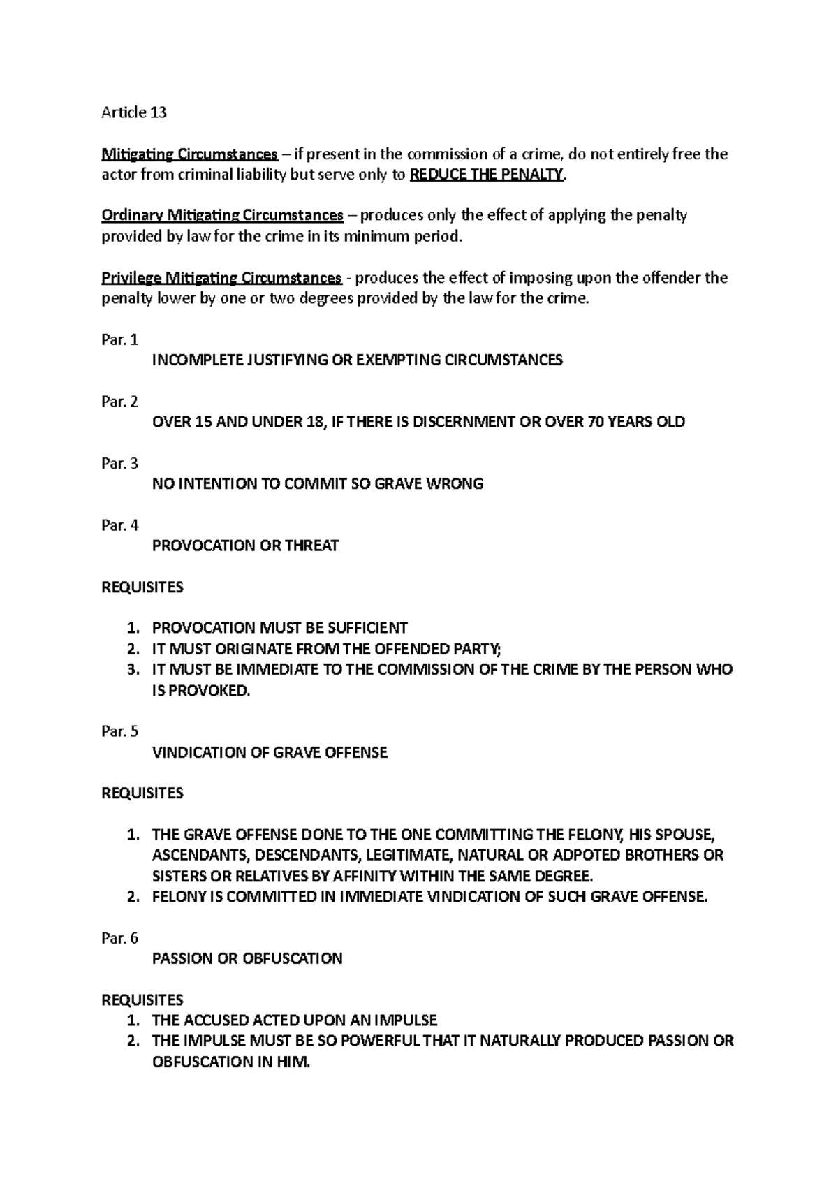 Criminal Law 1 - law related - Article 13 Mitigating Circumstances – if ...