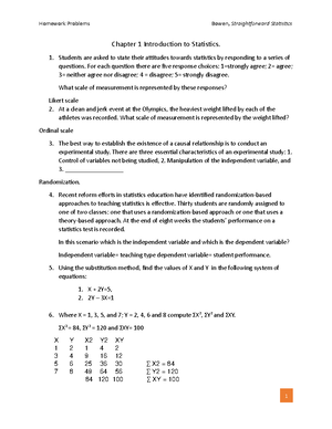 Homework Problems Chapter 3 - Homework Problems Bowen, Straightforward Statistics Chapter 3 ...