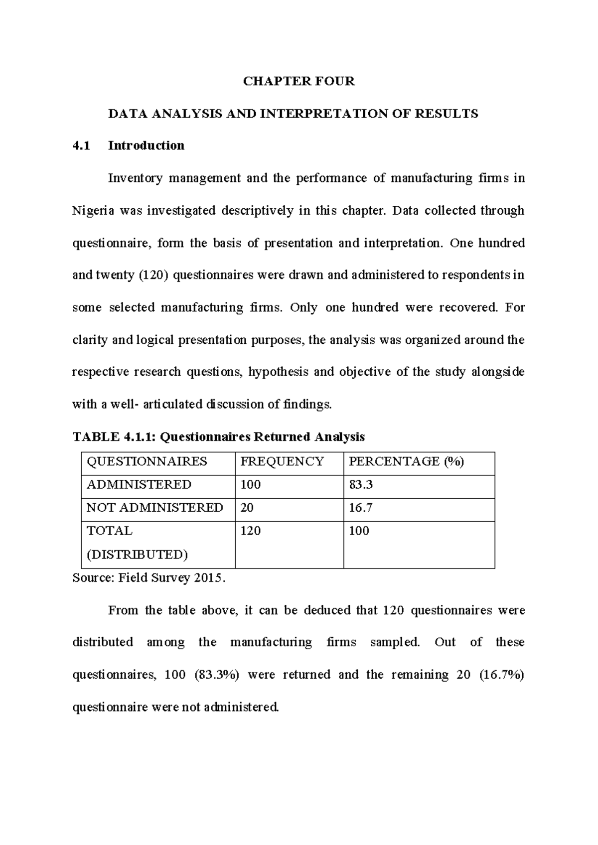 Chapter FOUR DATA Analysis AND Interpret - CHAPTER FOUR DATA ANALYSIS AND INTERPRETATION OF ...