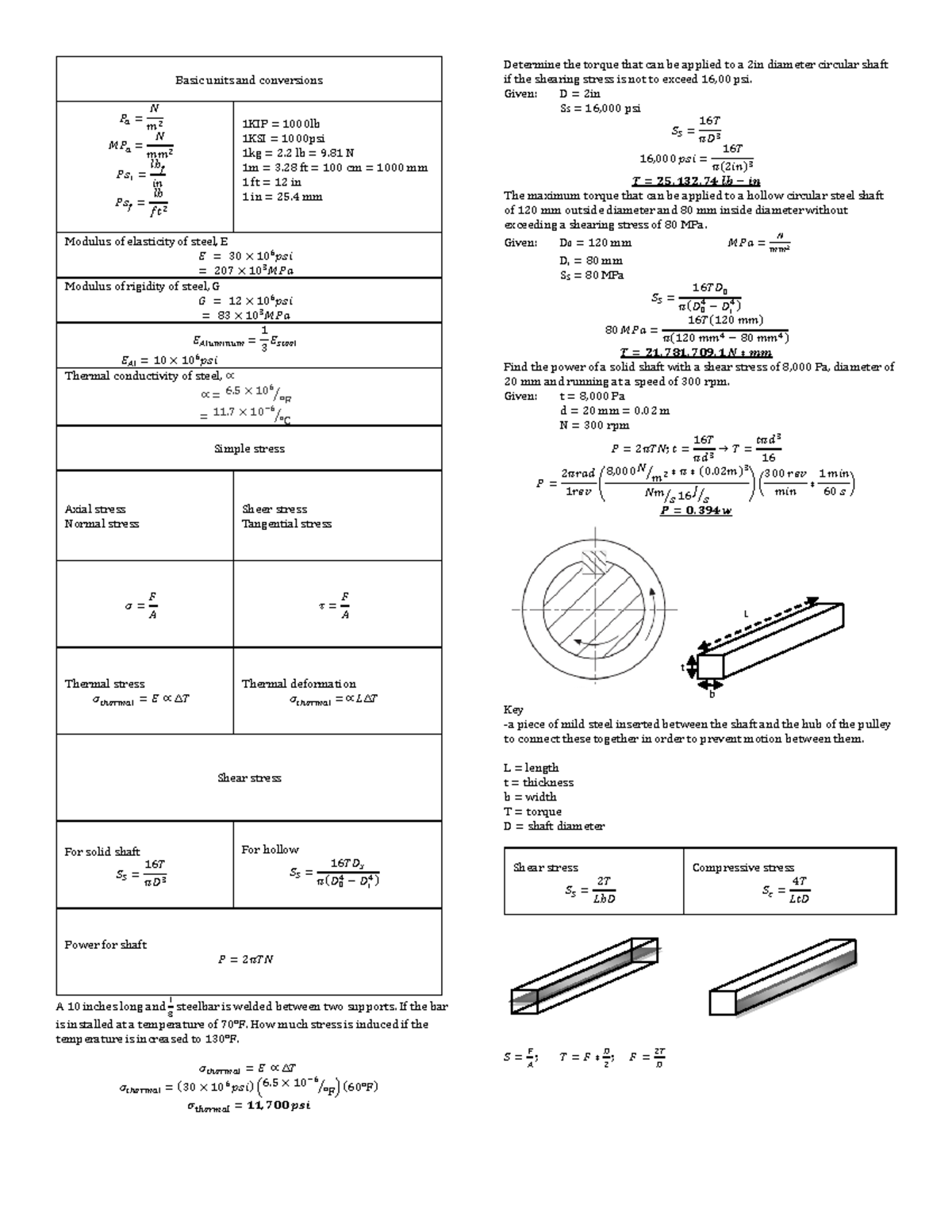 Shear stress load and torque - Basic units and conversions 𝑃𝑎 = 𝑁 𝑚 2 ...