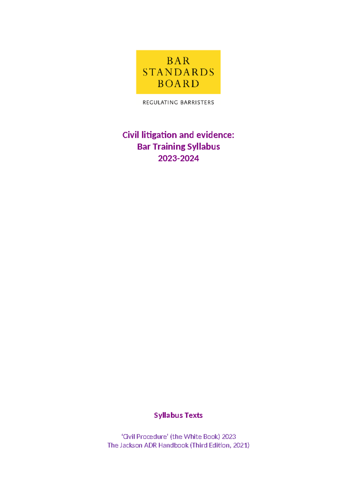 Syllabus Word doc - report - Civil litigation and evidence: Bar ...