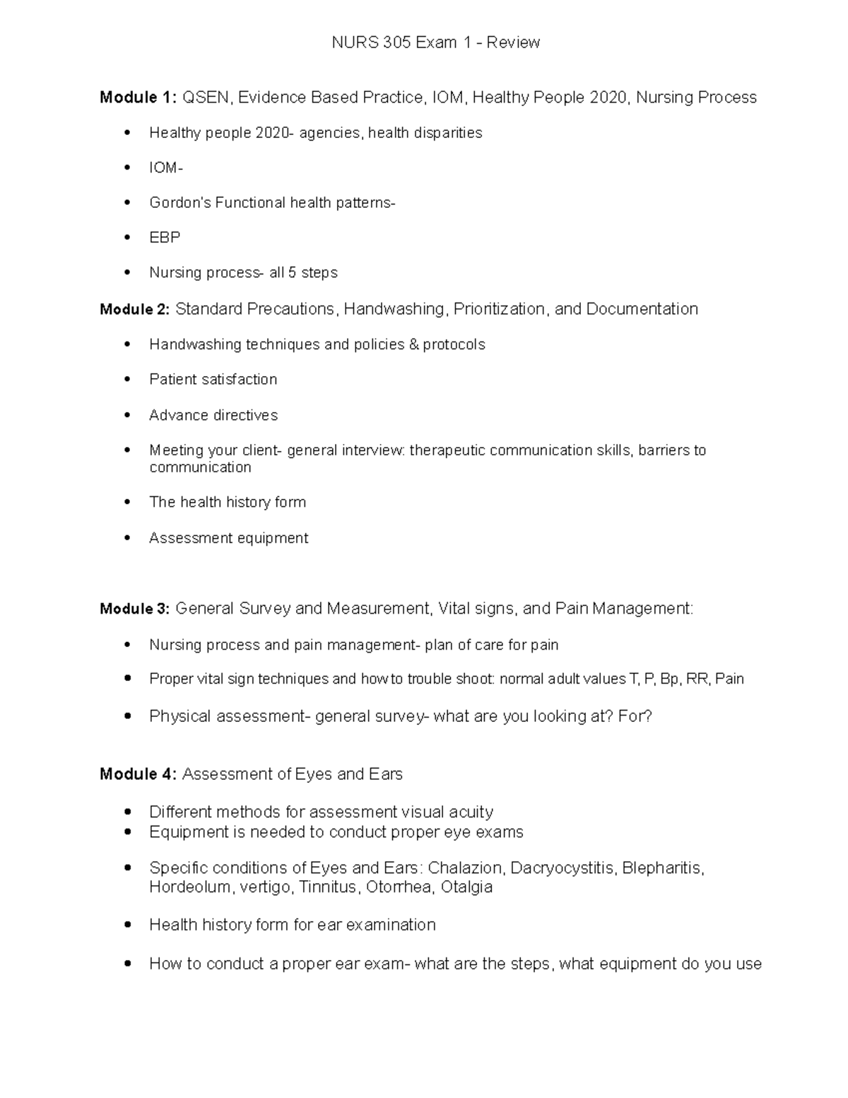 305 Exam 1 Review - NURS 305 Exam 1 - Review Module 1: QSEN, Evidence ...