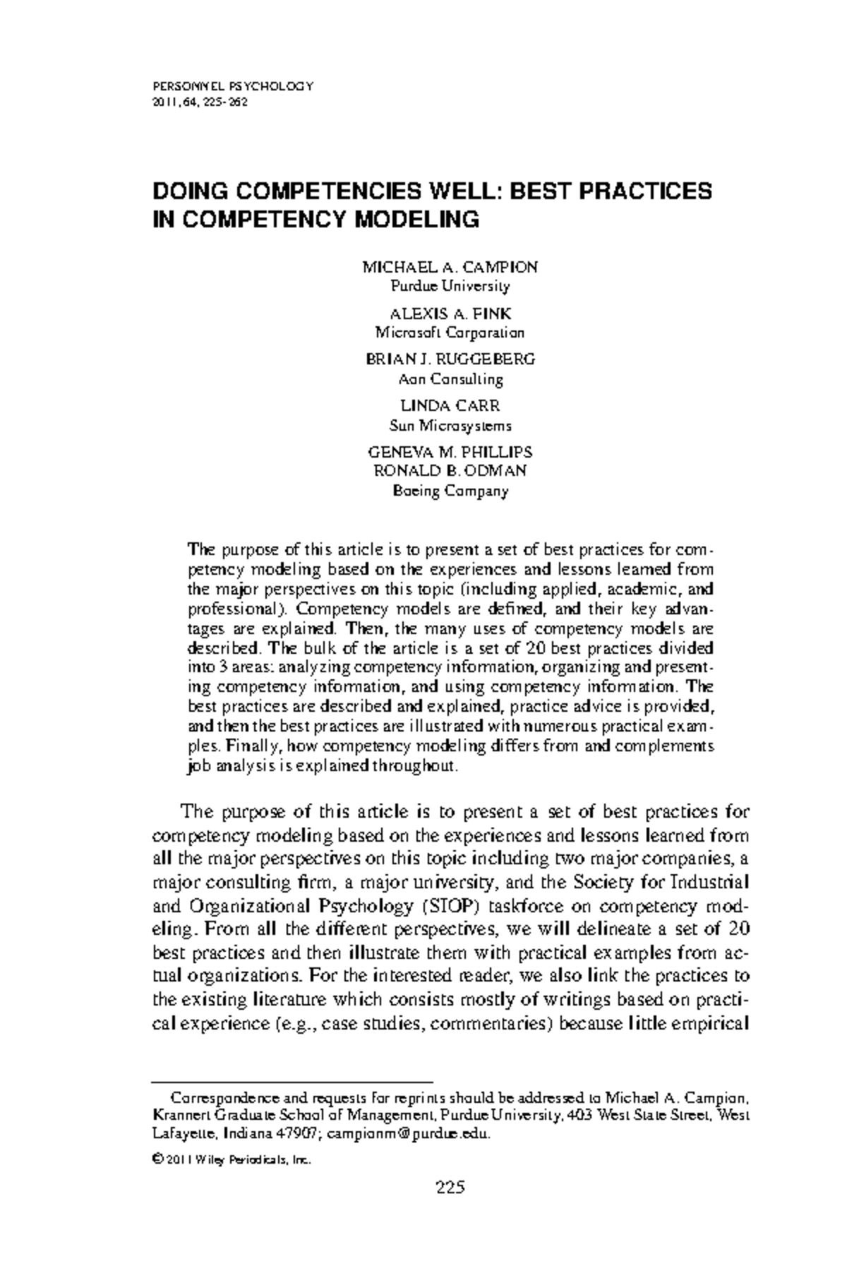 Campion et al 2011- Doing competencies well Best practices in ...
