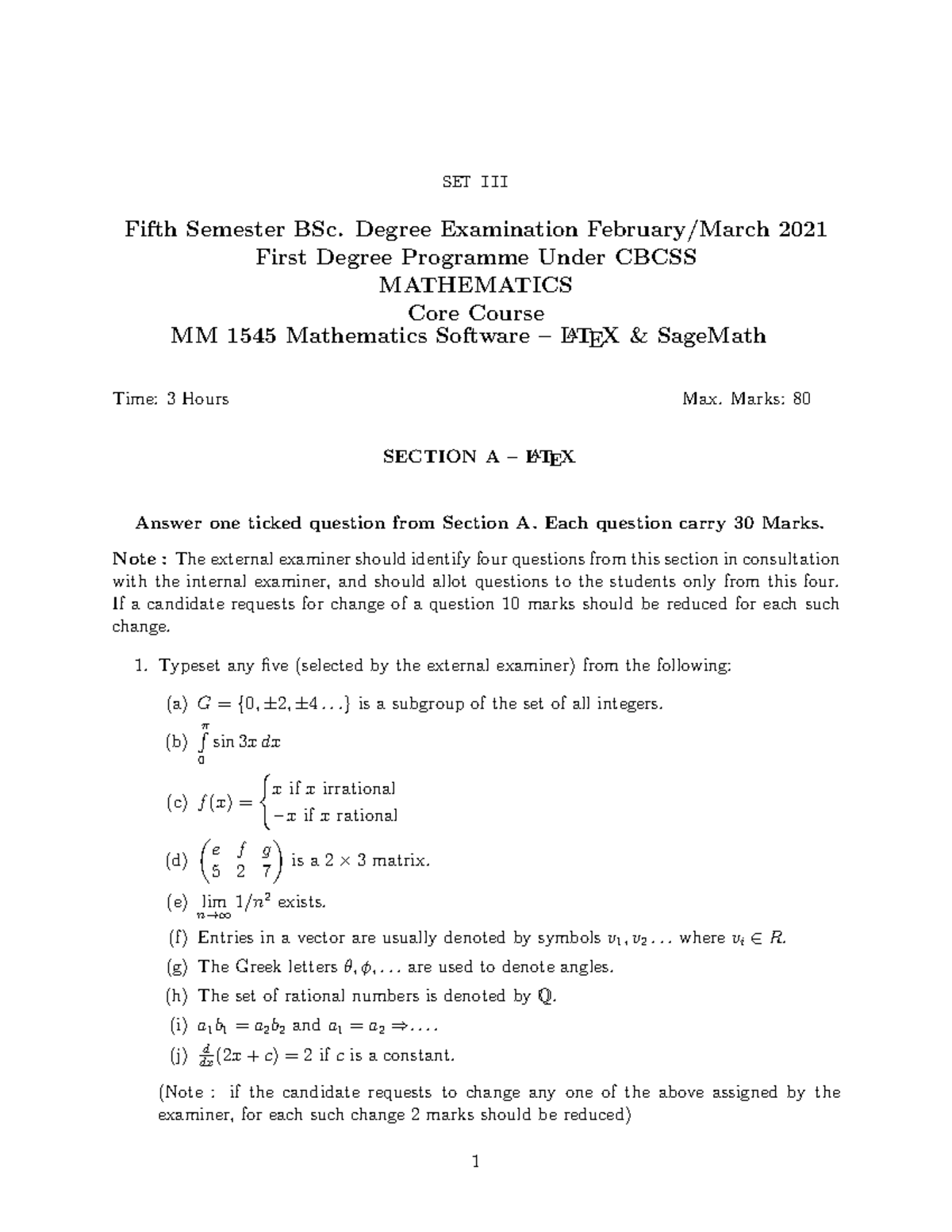 Bsc math 2018 adm mm1545 qp 2021 march day 3 - SET III Fifth Semester ...
