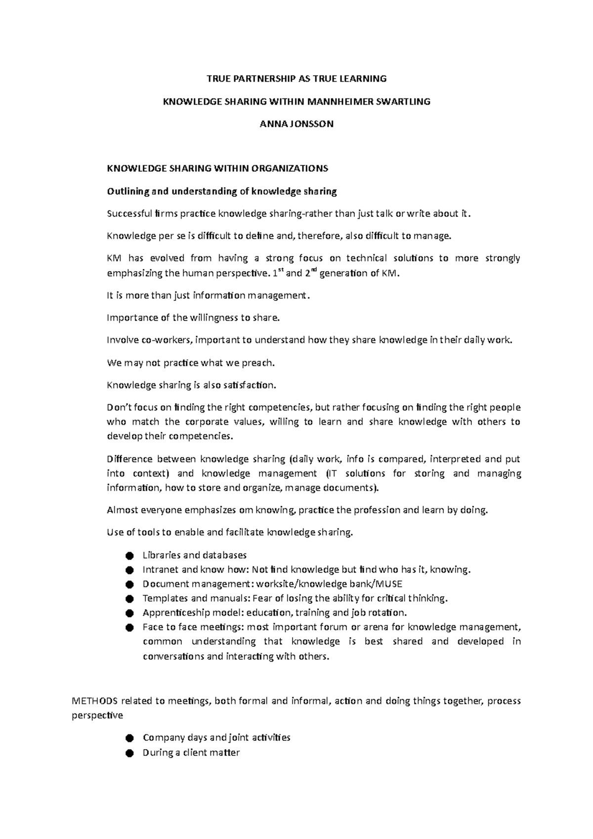 True Partnership Summary - TRUE PARTNERSHIP AS TRUE LEARNING KNOWLEDGE ...