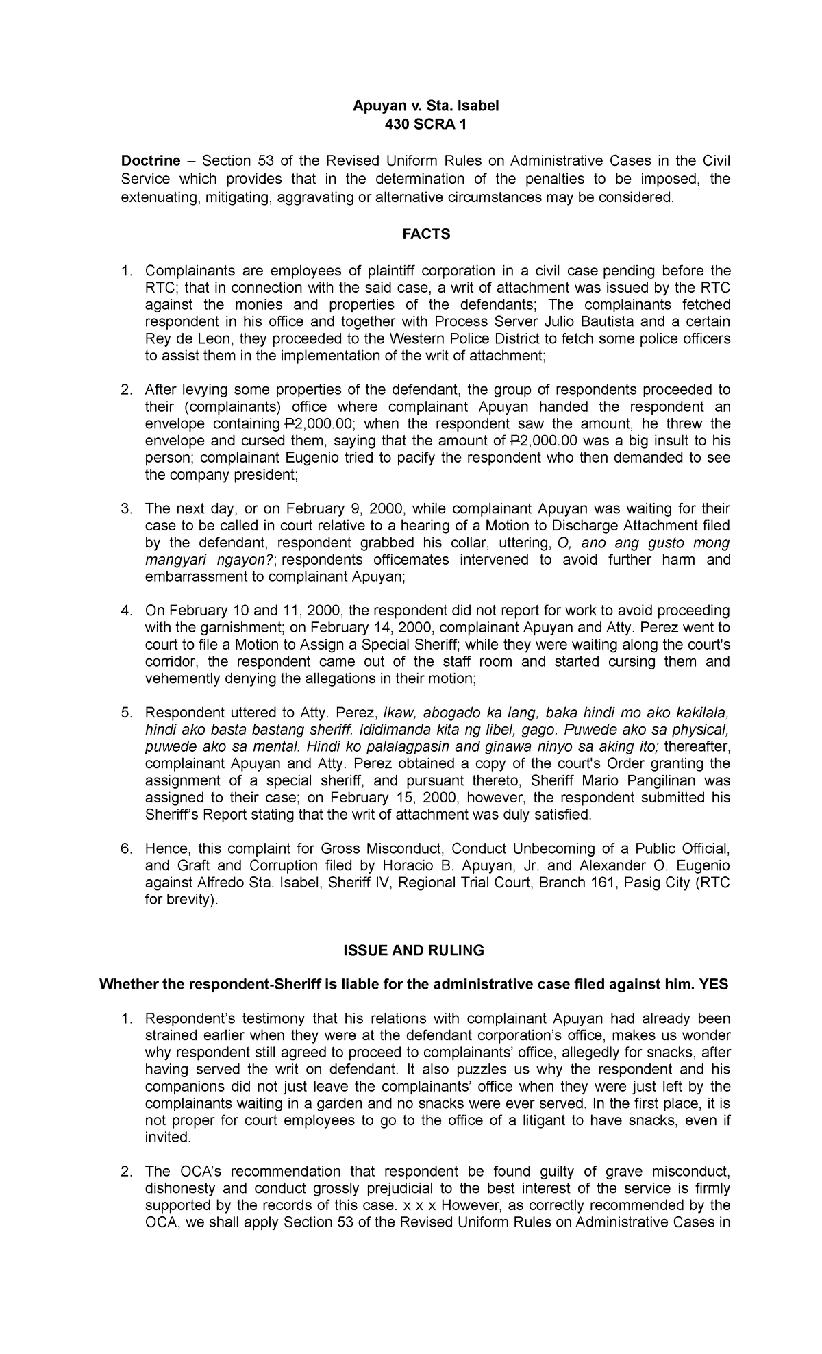 Law on Succession Law on Succession - Apuyan v. Sta. Isabel 430 SCRA 1 ...