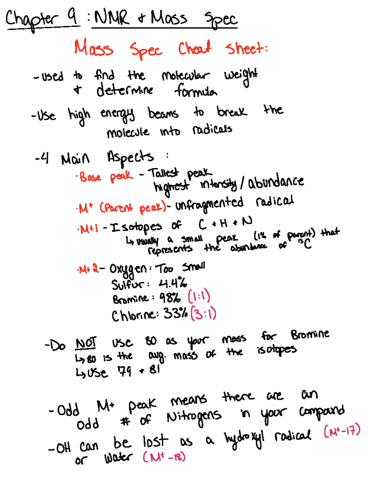 Orgo chem information notes for class - Chapter 9 NMR t Mass Spec Mass ...