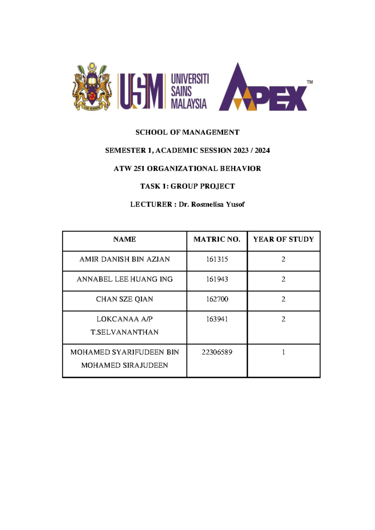 ATW251 (Task1) - practices task - SCHOOL OF MANAGEMENT SEMESTER 1 ...