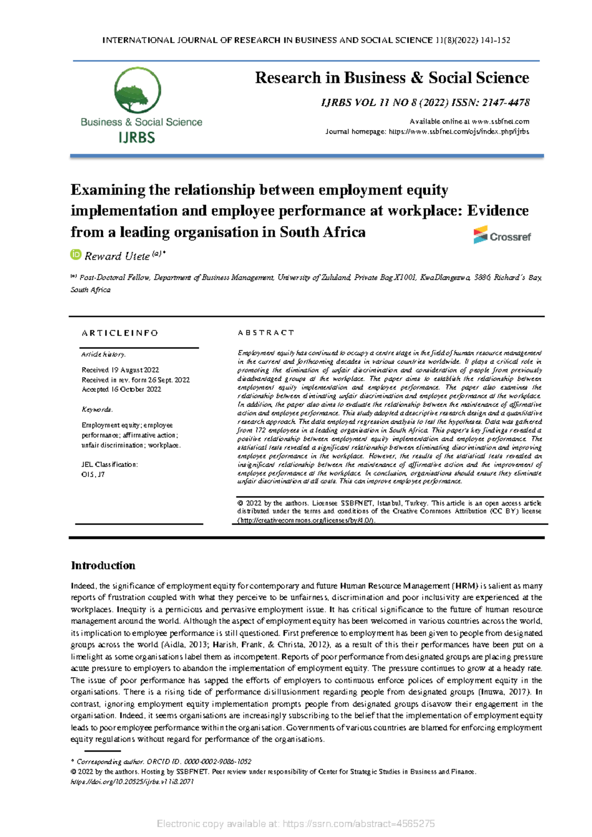 Ssrn-4565275 - article - INTERNATIONAL JOURNAL OF RESEARCH IN BUSINESS ...