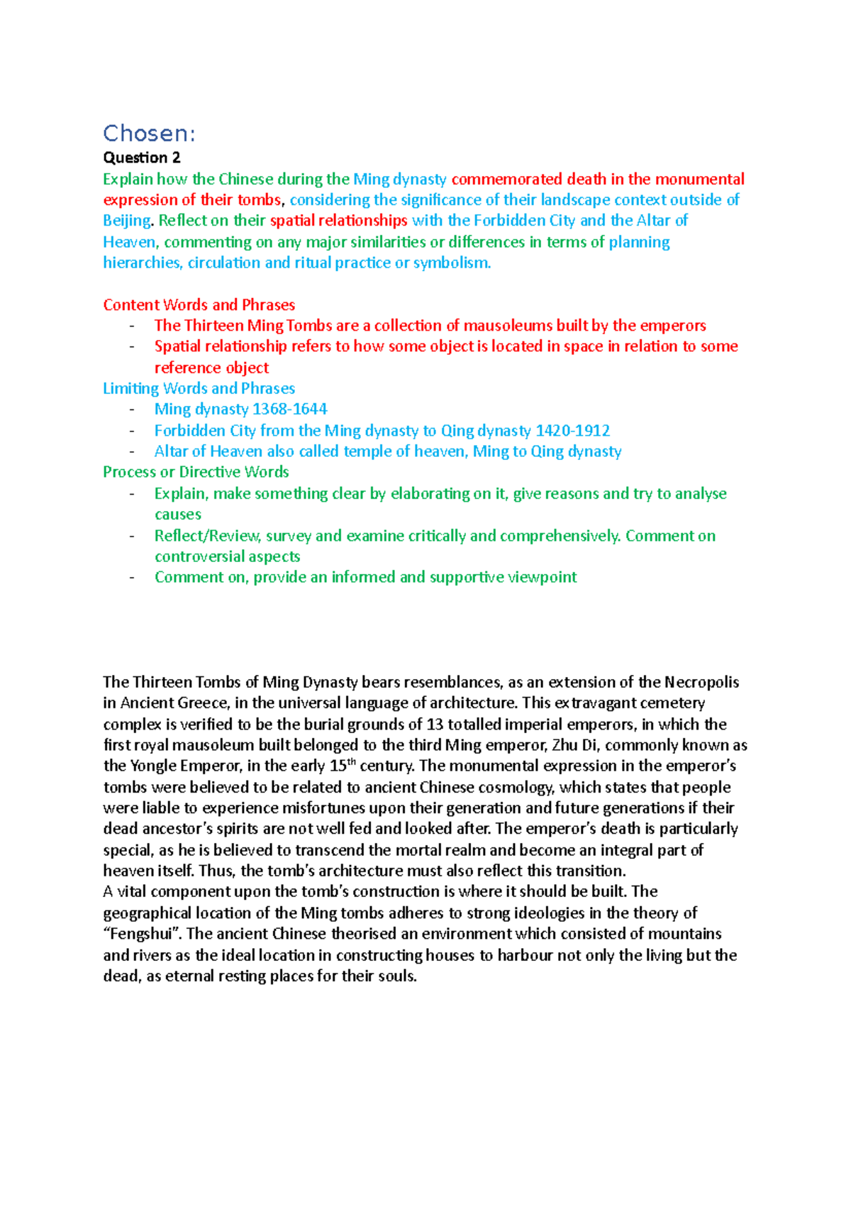 Major Essay Planning - Chosen: Question 2 Explain how the Chinese ...