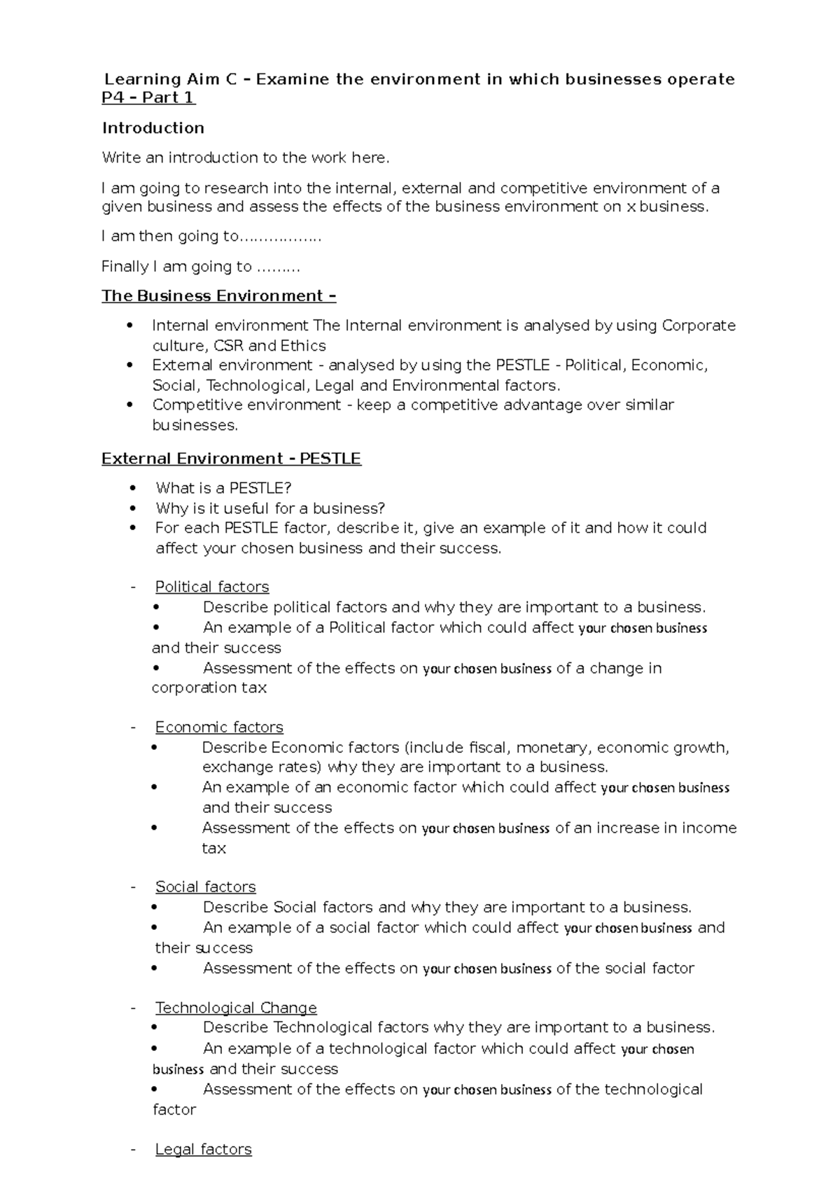 Learning Aim C help sheet structure FULL - Learning Aim C – Examine the ...