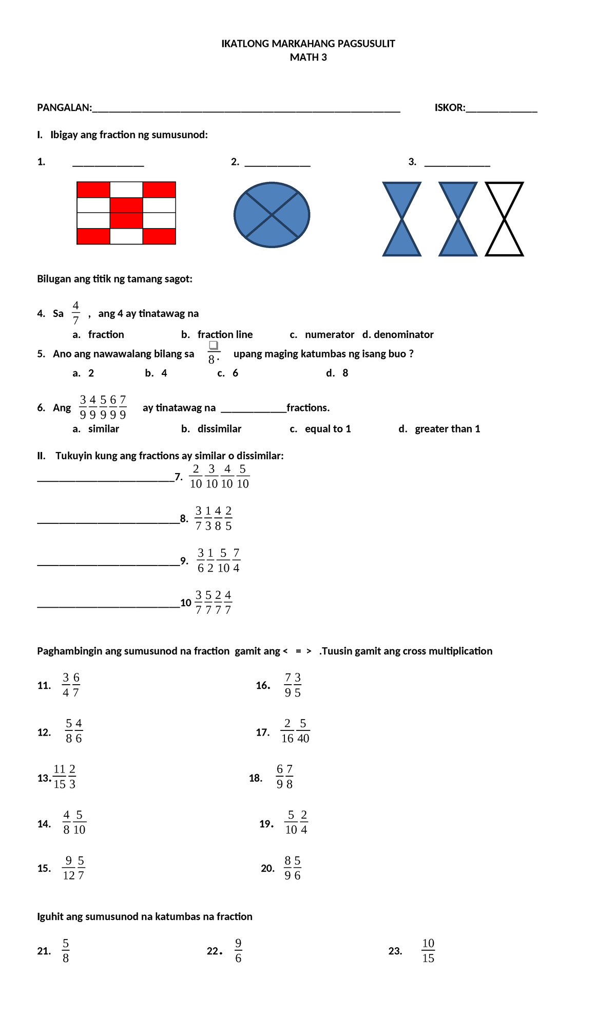 PT Mathematics 3 Q3 - IKATLONG MARKAHANG PAGSUSULIT - Studocu