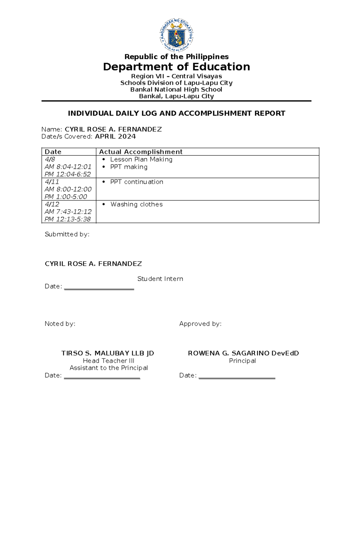 Accomplishment-report - Republic of the Philippines Department of ...